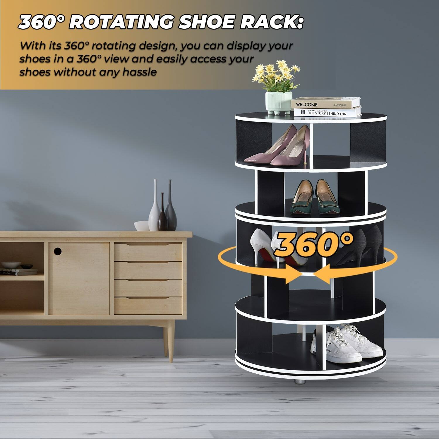 Kings Brand Furniture 5 Tier Rotating Shoe Rack, 360° Revolving Lazy ...