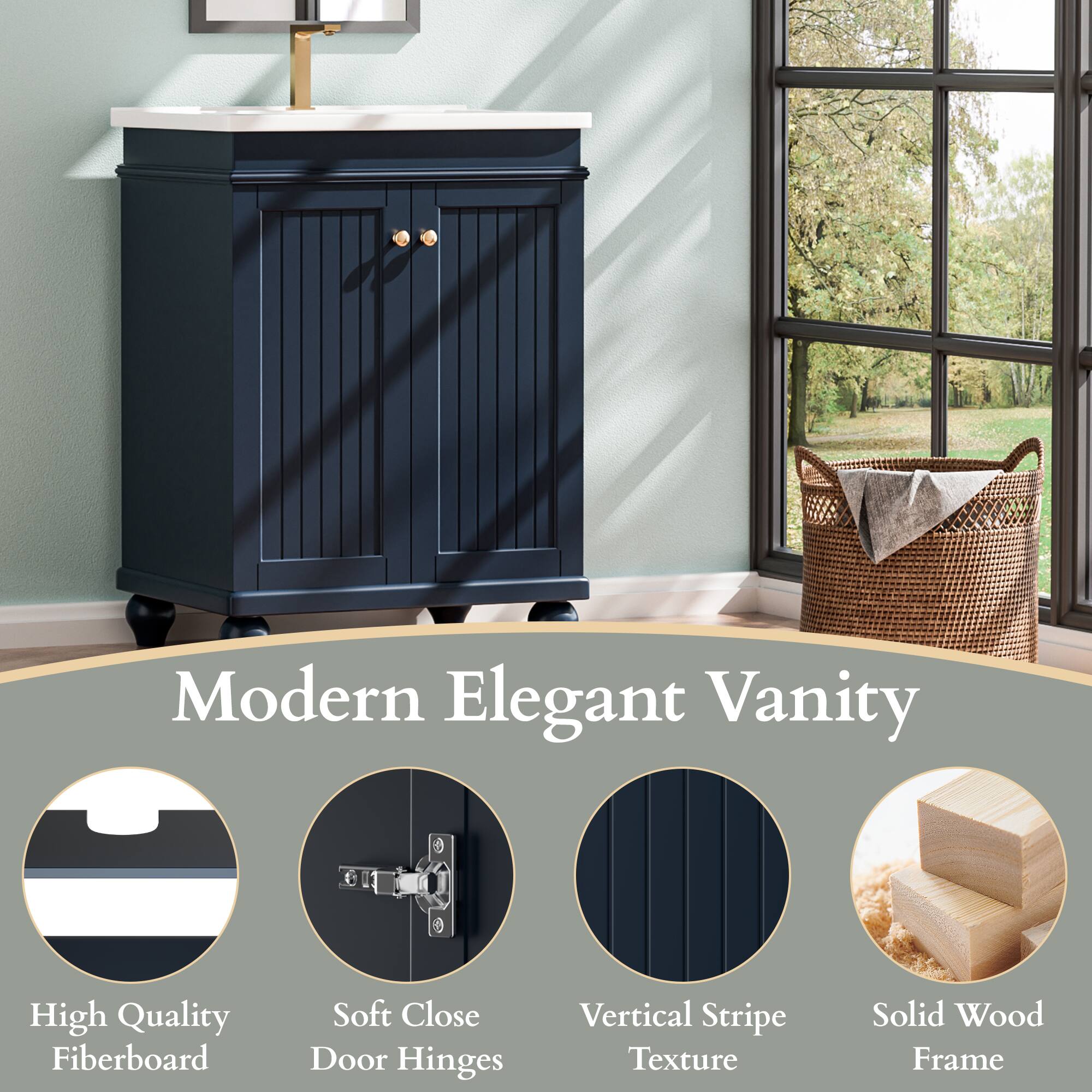 24 inch Wide Bathroom Vanity with Ceramic Top Sink Bathroom Organizer ...