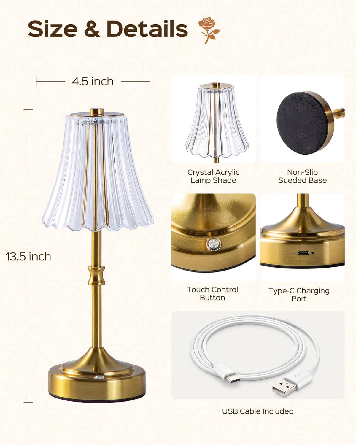 Stamp n Camp JACKYLED Vintage Cordless Table Lamp Acrylic Crystal ...