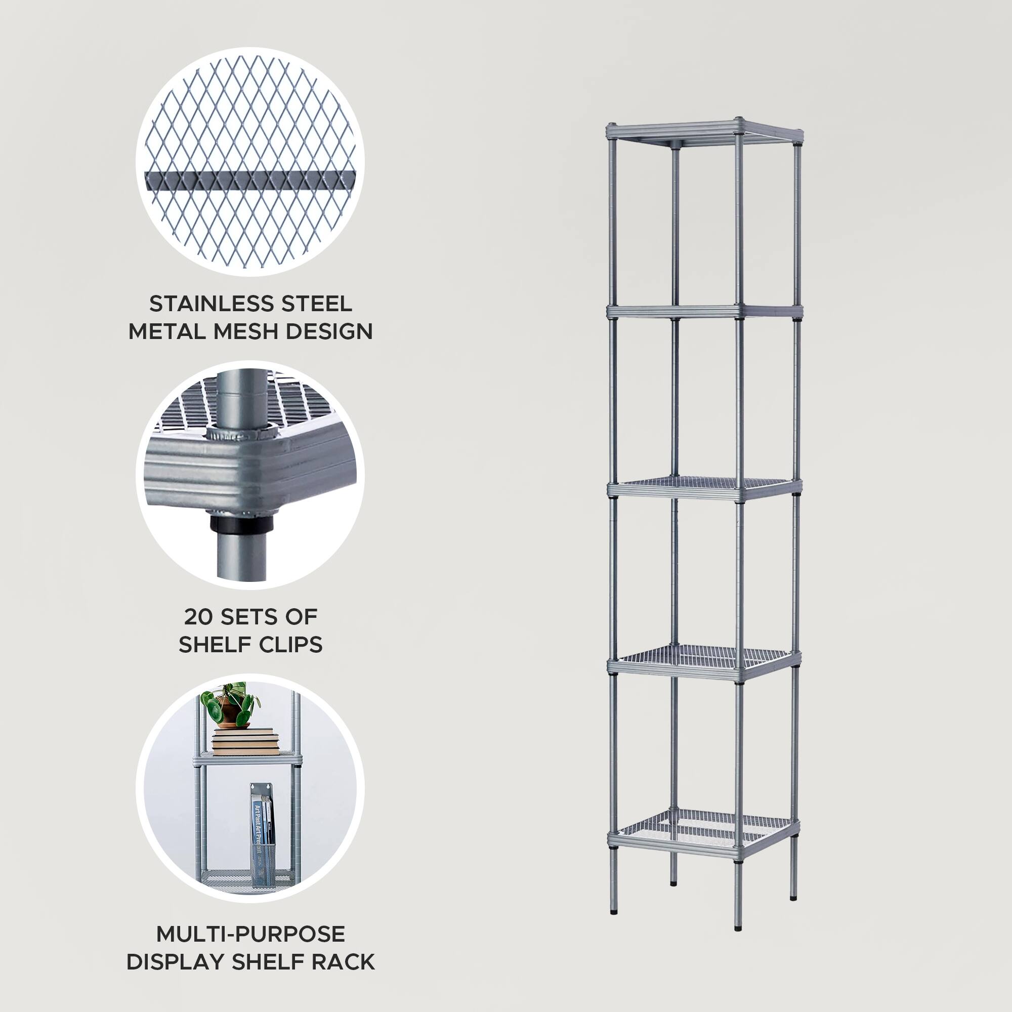 Design Ideas MeshWorks 5 Tier Tower Metal Storage Shelving Unit Rack ...