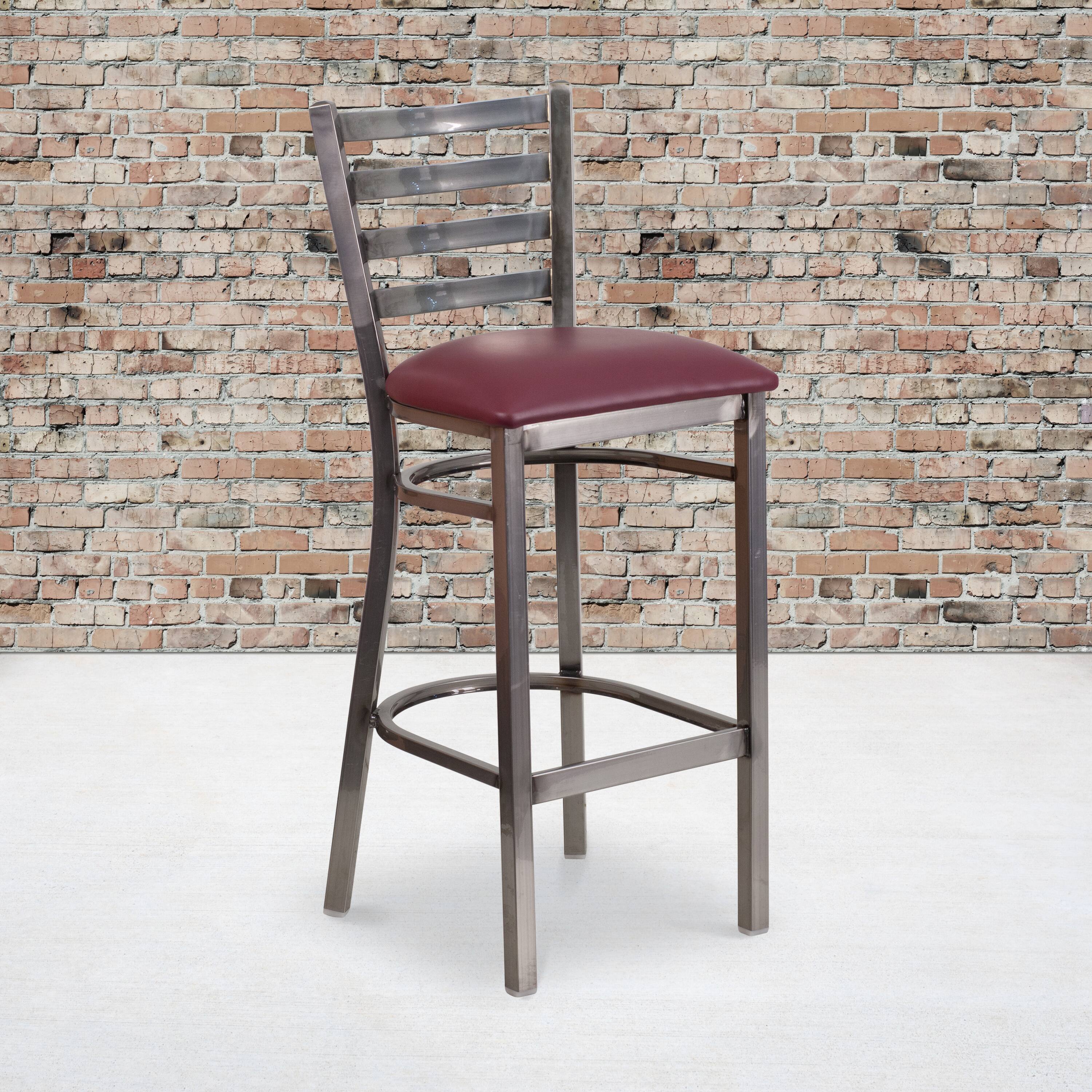 Emma + Oliver 2 Pack Clear Coated Ladder Back Metal Restaurant Barstool ...