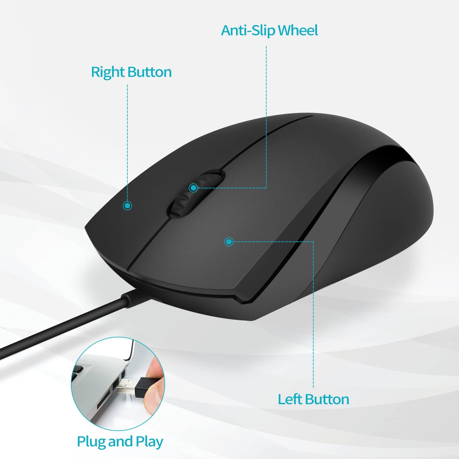 Cozy Serene Mouse Silent Black Wired 1000 Dpi 5ft Cord Quiet Button ...