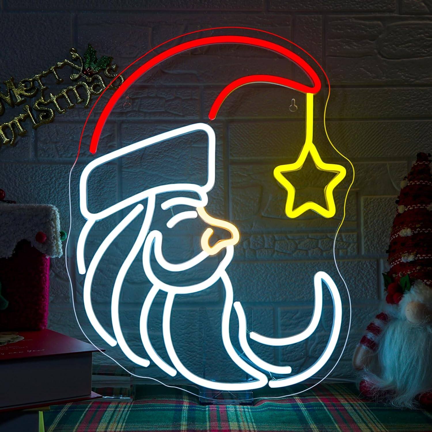 Auledio Moon Christmas Santa Neon Sign,Cute Anime Neon Light,Moon Star ...
