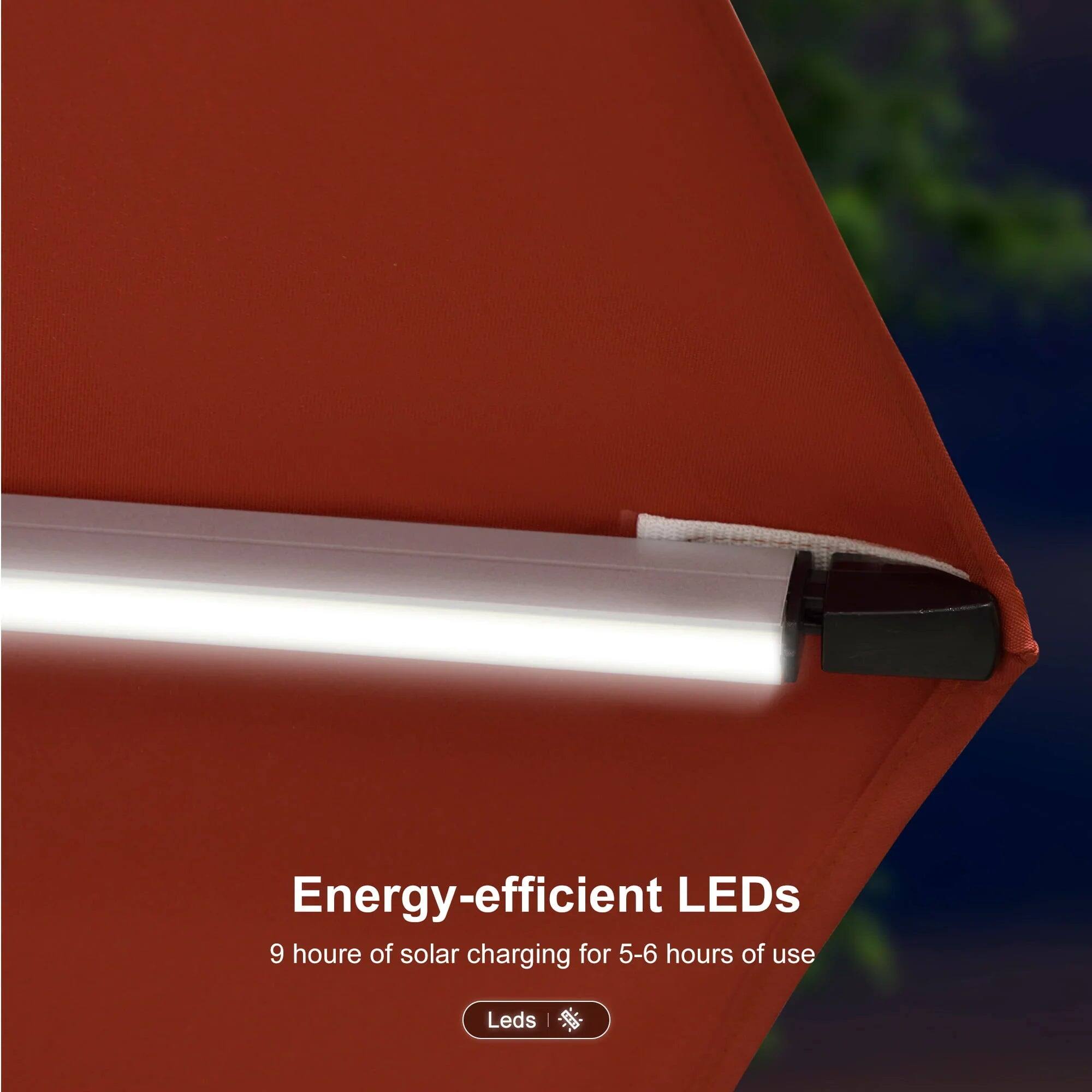 Energy-efficient LEDs 9 hours of solar charging for 5-6 hours of use Leds