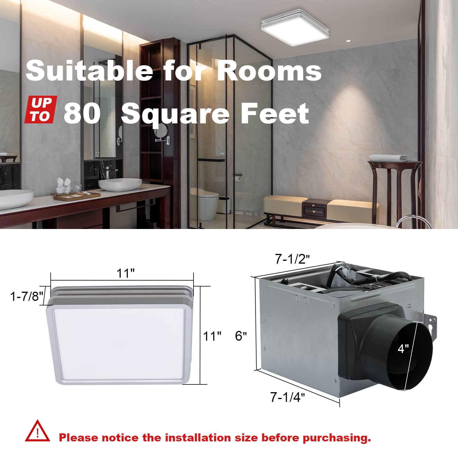 Akicon Bathroom Exhaust Fan with Light, Dimmable 3CCT LED Light with ...