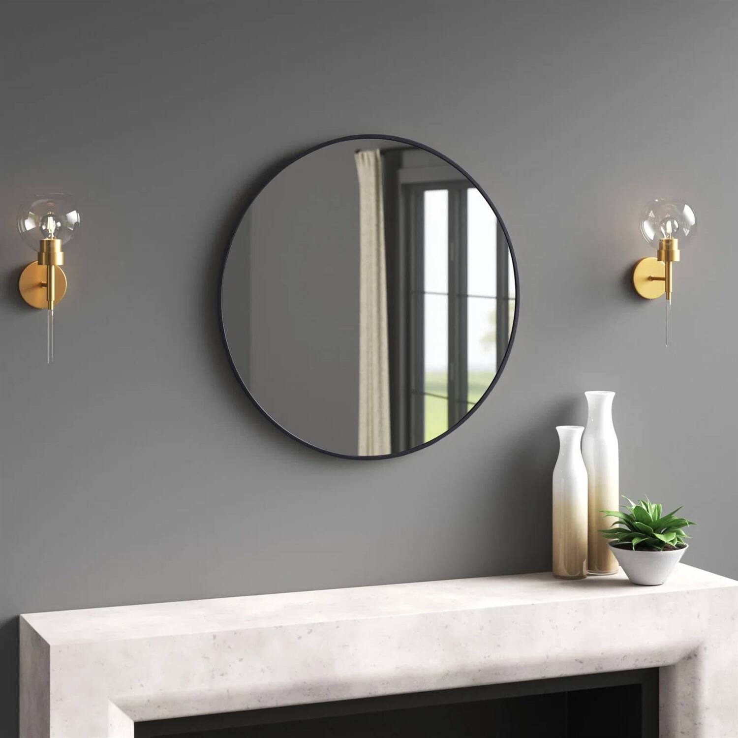 Hivvago Round 21 inch Wall Mirror Living Room Bedroom Accent Bathroom ...