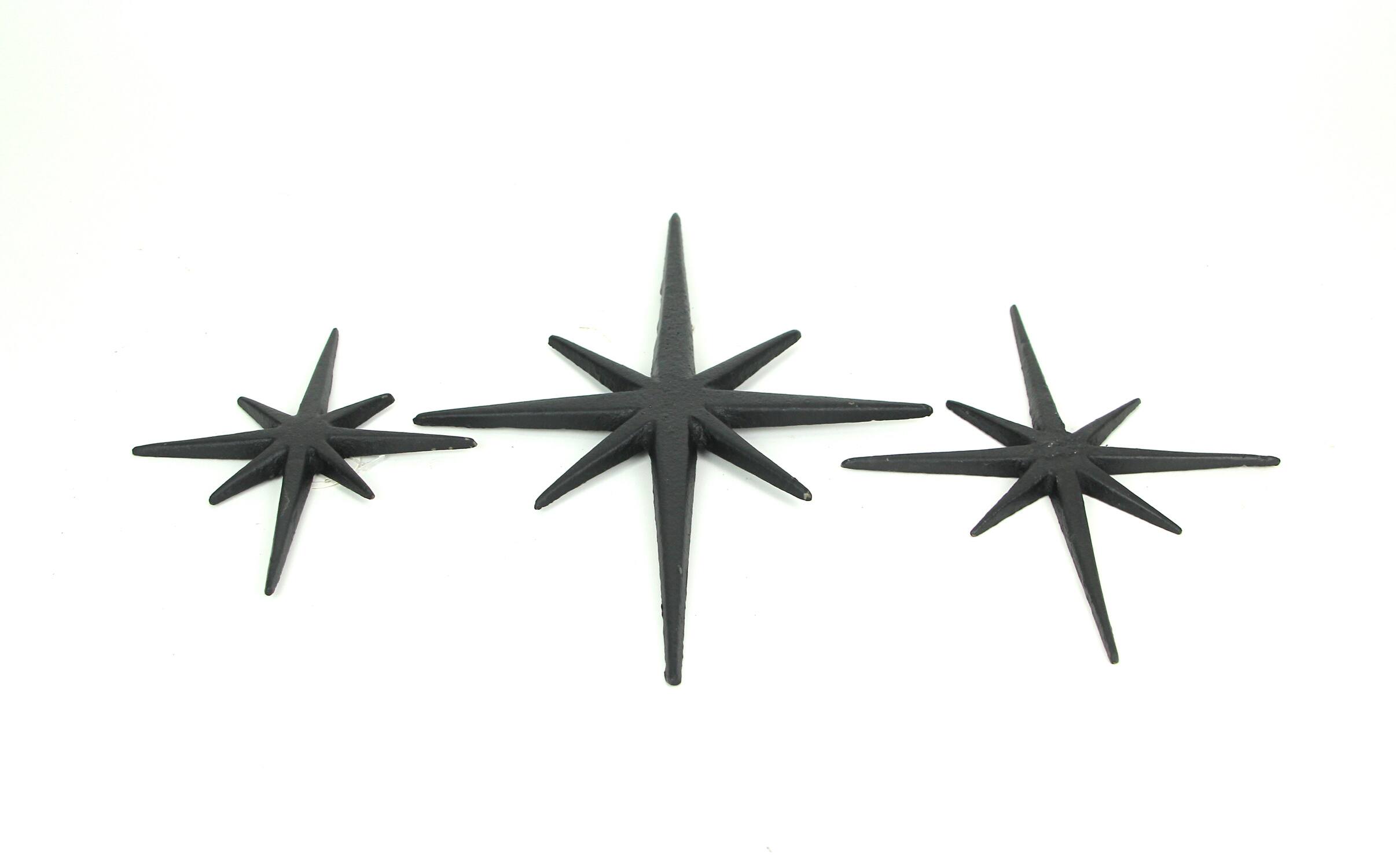 Zeckos Set of 3 Cast Iron Starburst Wall Hangings Mid Century 8 Pointed ...