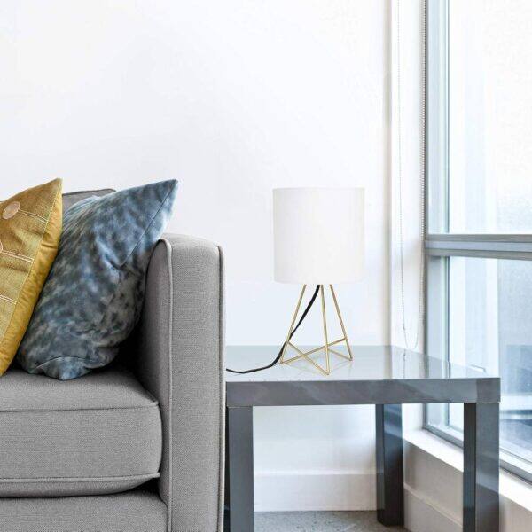 Timberline Haven Metal Tabletop Lamp with Fabric Shade Gold, White ...