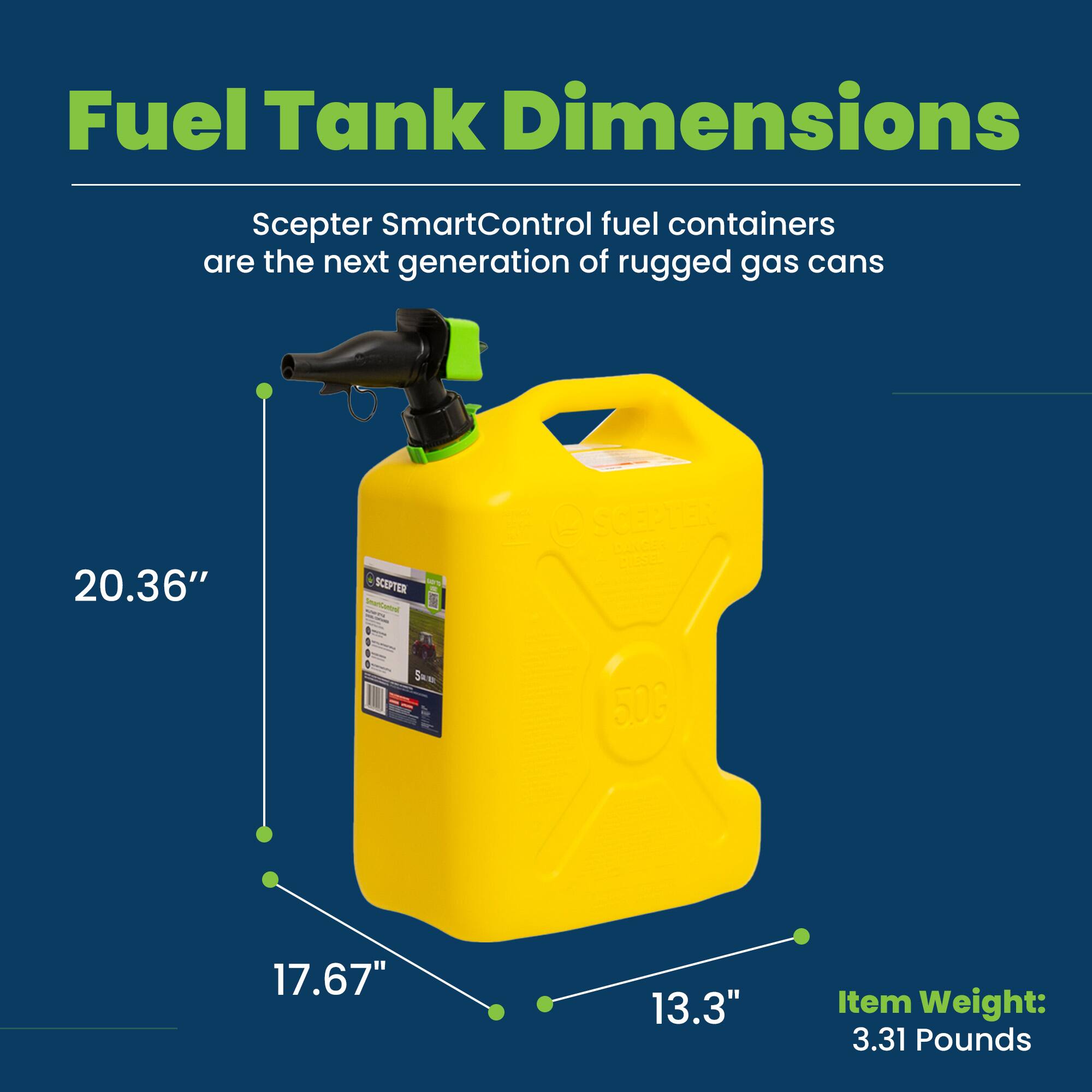 Scepter SmartControl Dual Handle Diesel Gas Container Jug, 5 Gal, 2 ...