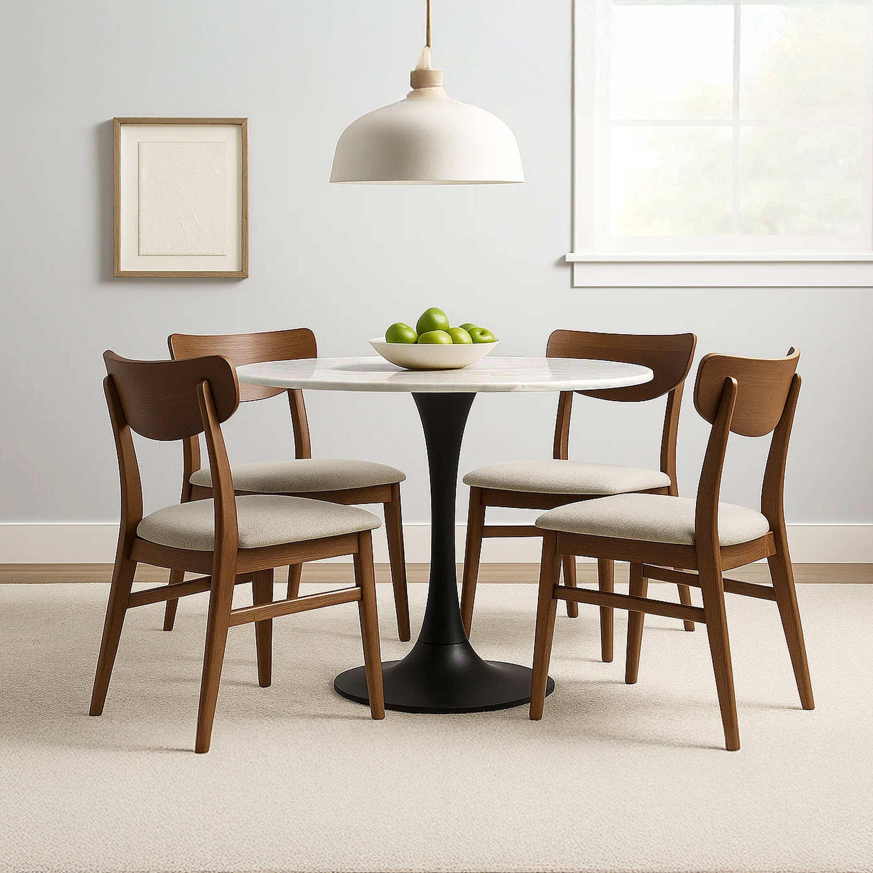 Manhattan Lane Mara Dining Table | 30 Inch Round White Genuine Marble ...