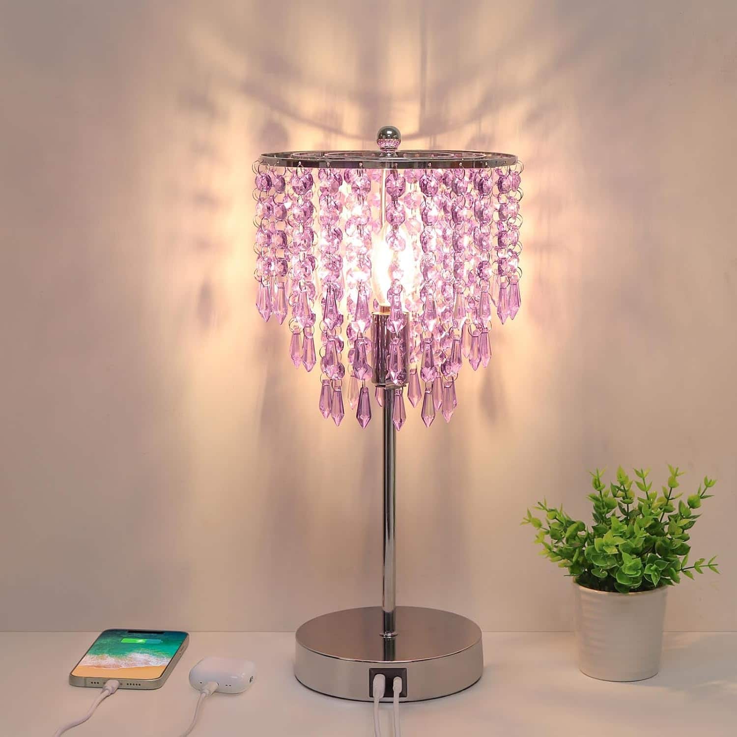 Stamp n Camp - Touch Control Crystal Table Lamp with USB C+A Charging ...