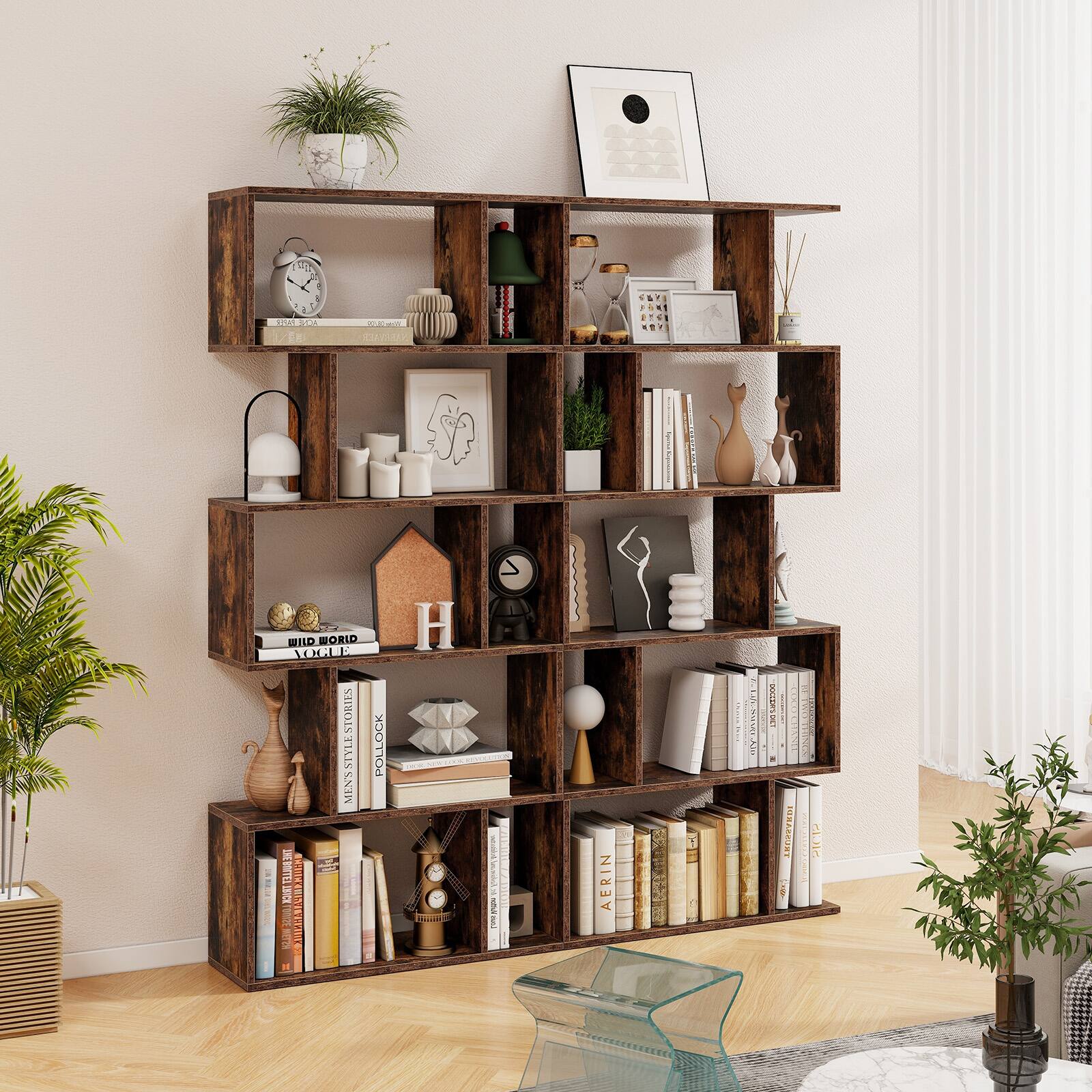 SlickBlue Tall 5 Tier Bookcase with Anti Tip Device for Home Office or ...