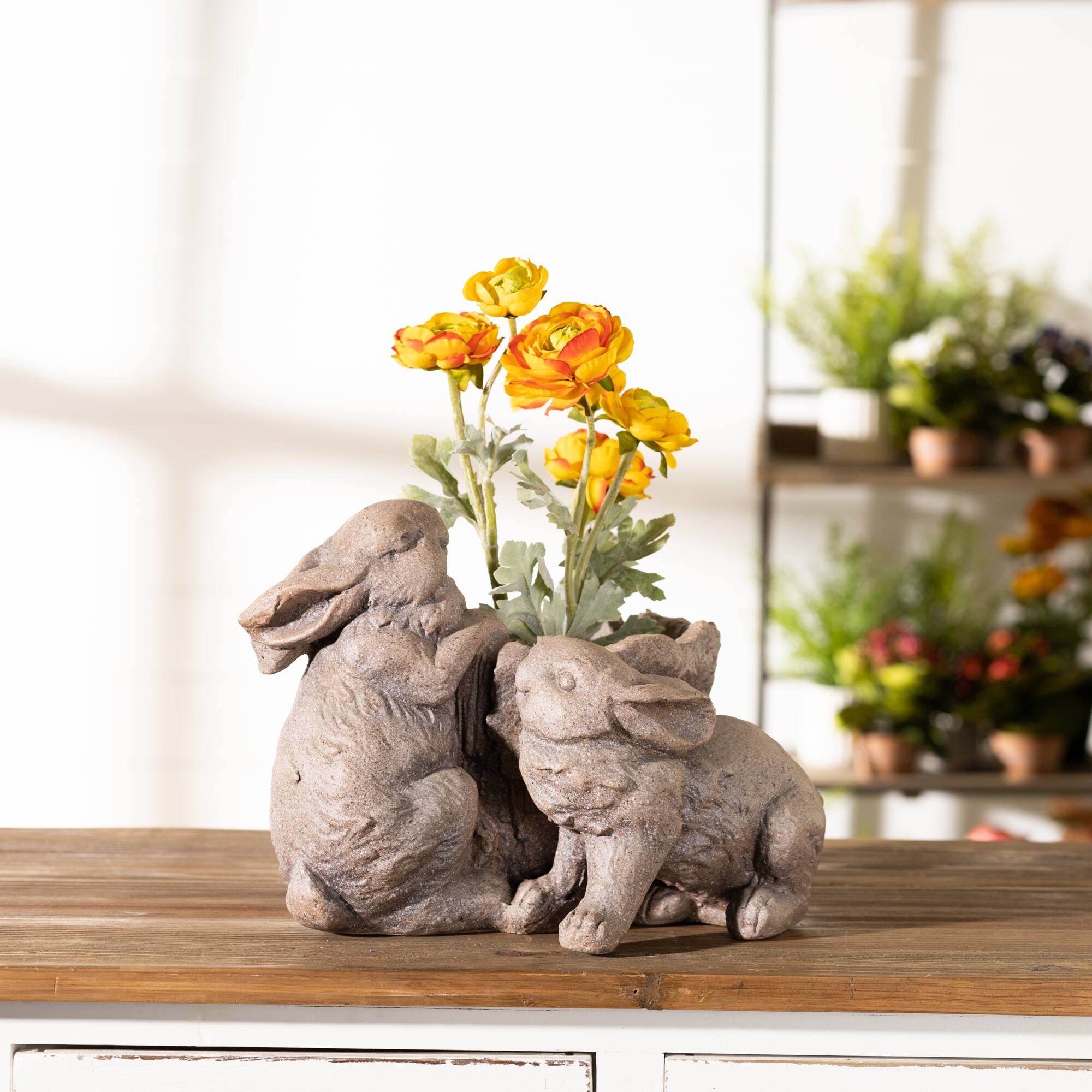 BreeBe Stone Garden Rabbit Planter 14.5"L Brown 92188DS - Best Buy