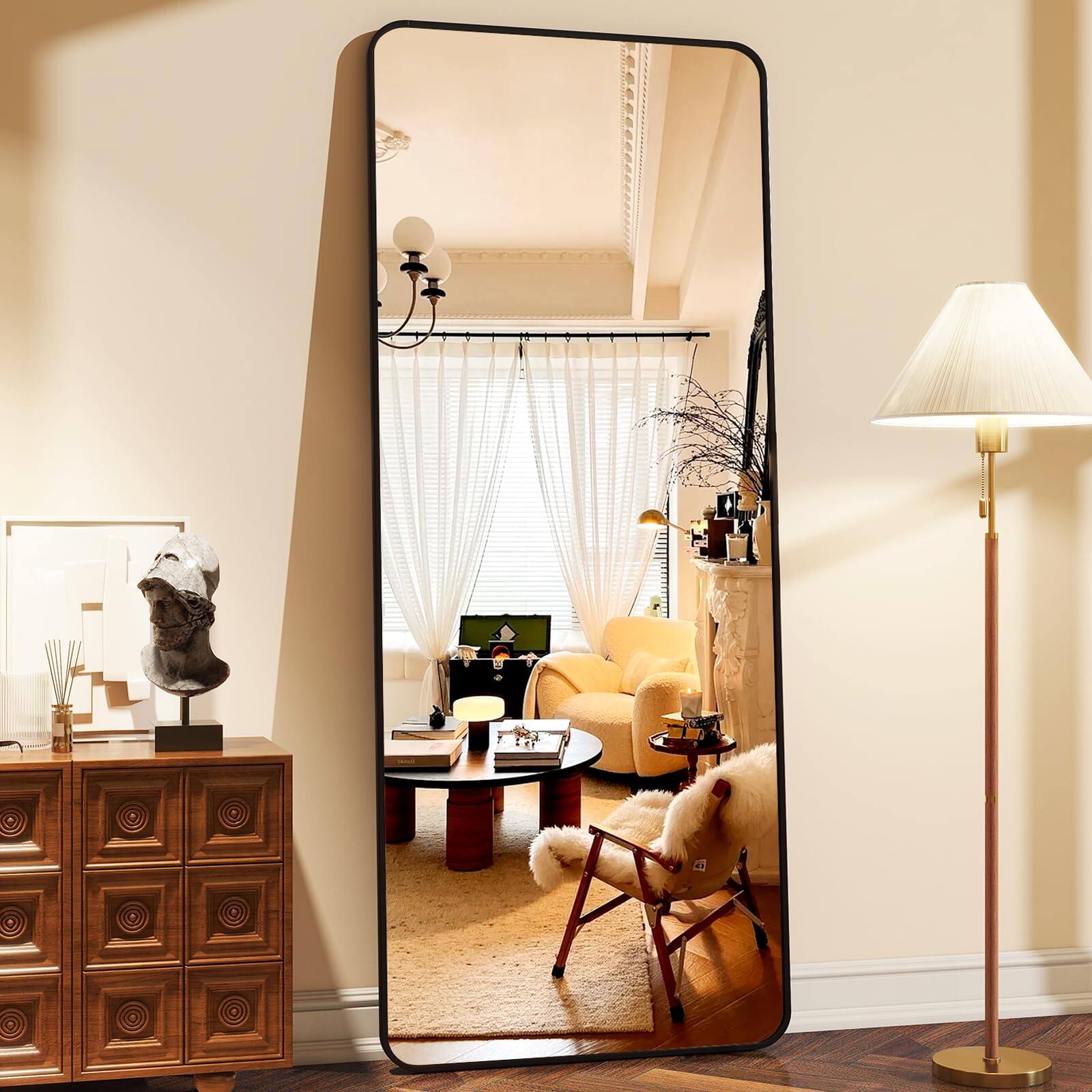 Cedar Assembly 56"x21" Floor Full Length Mirror Standing Body Rounded ...