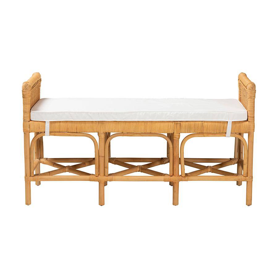 bali & pari Nairi Modern Bohemian Natural Brown Rattan Bench White ...