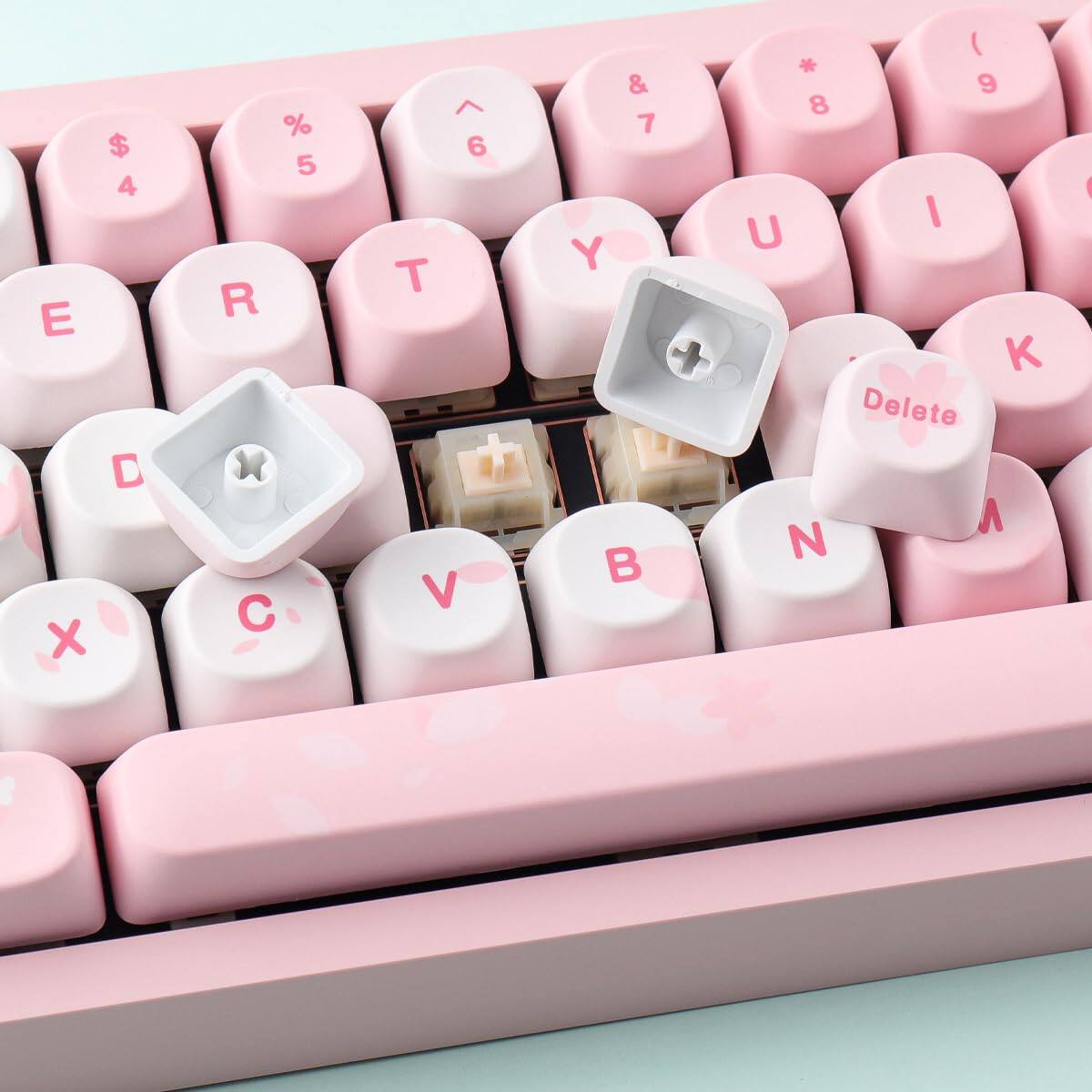 Live At Space Moa Keycaps cute Sakura 129 Keys Pink Pbt Custom Cherry ...