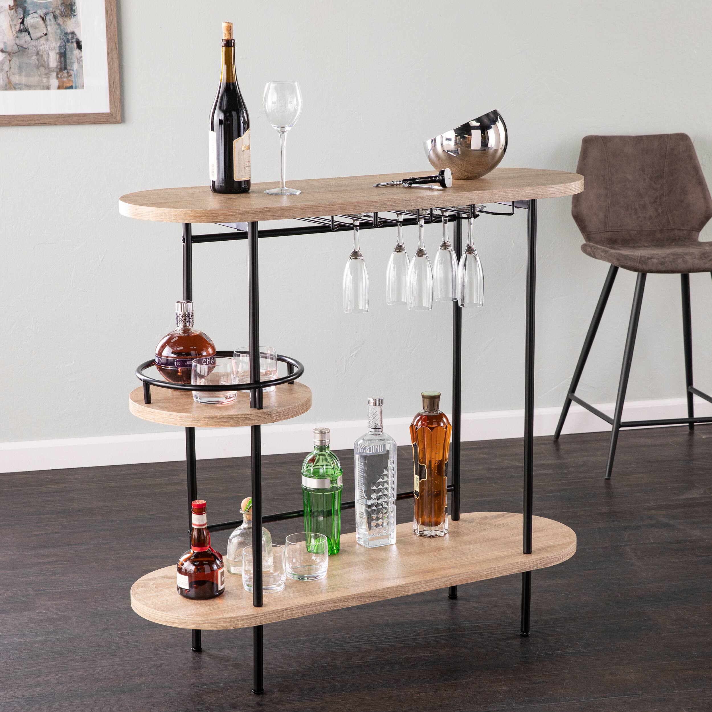TinyHomie Dagney Wine/Bar Table with Glassware Storage – Natural and ...