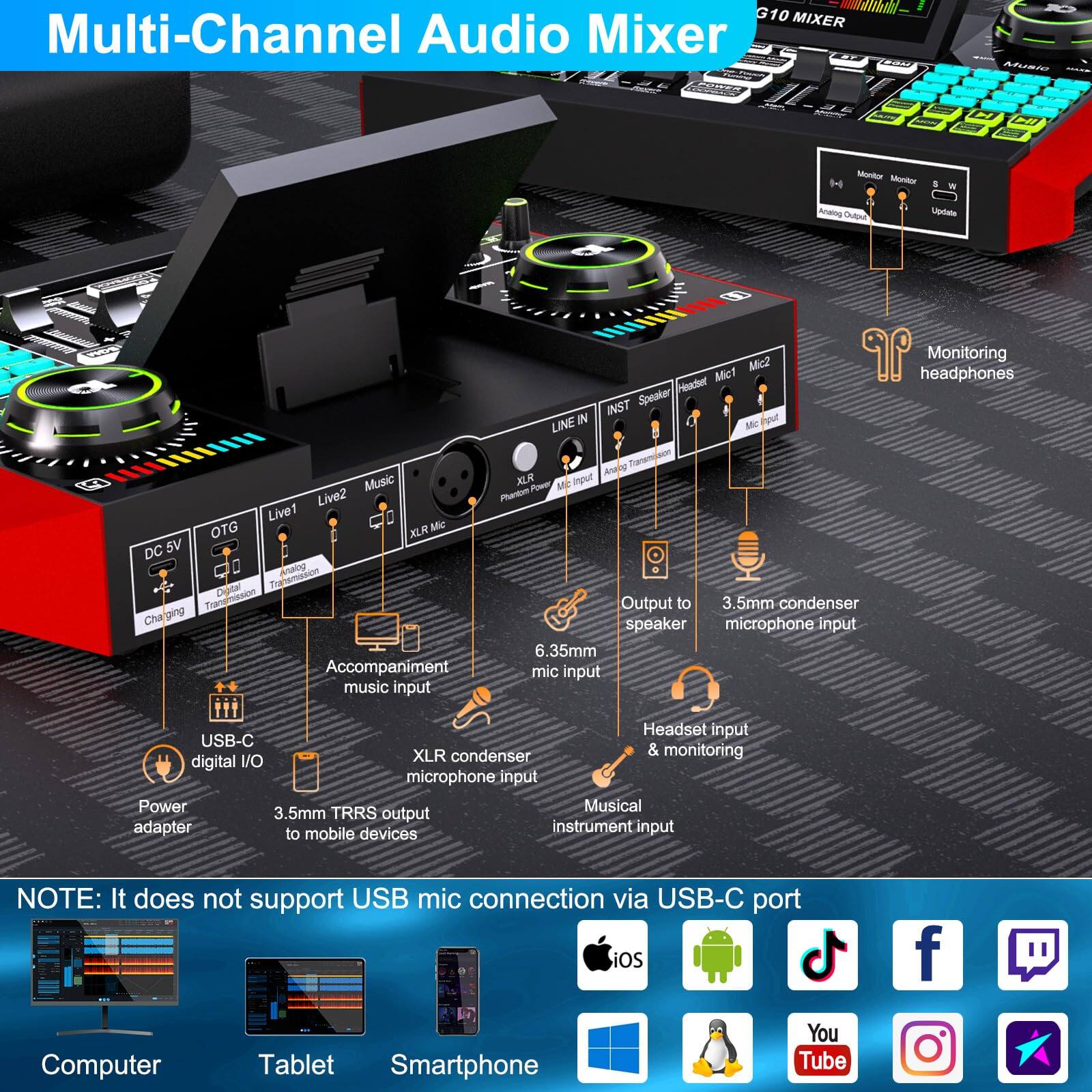 Dazzling Pops Podcast Microphone Bundle With Live Sound Card Audio ...