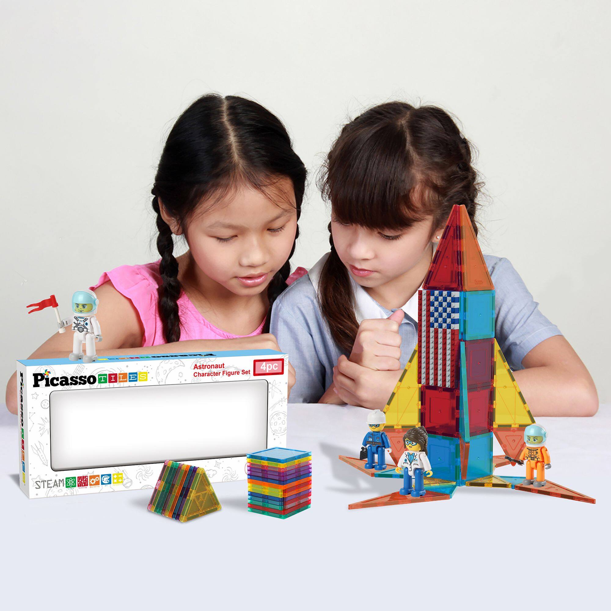 PicassoTiles PICASSO TILES 4PC Astronaut Magnetic Character Action ...