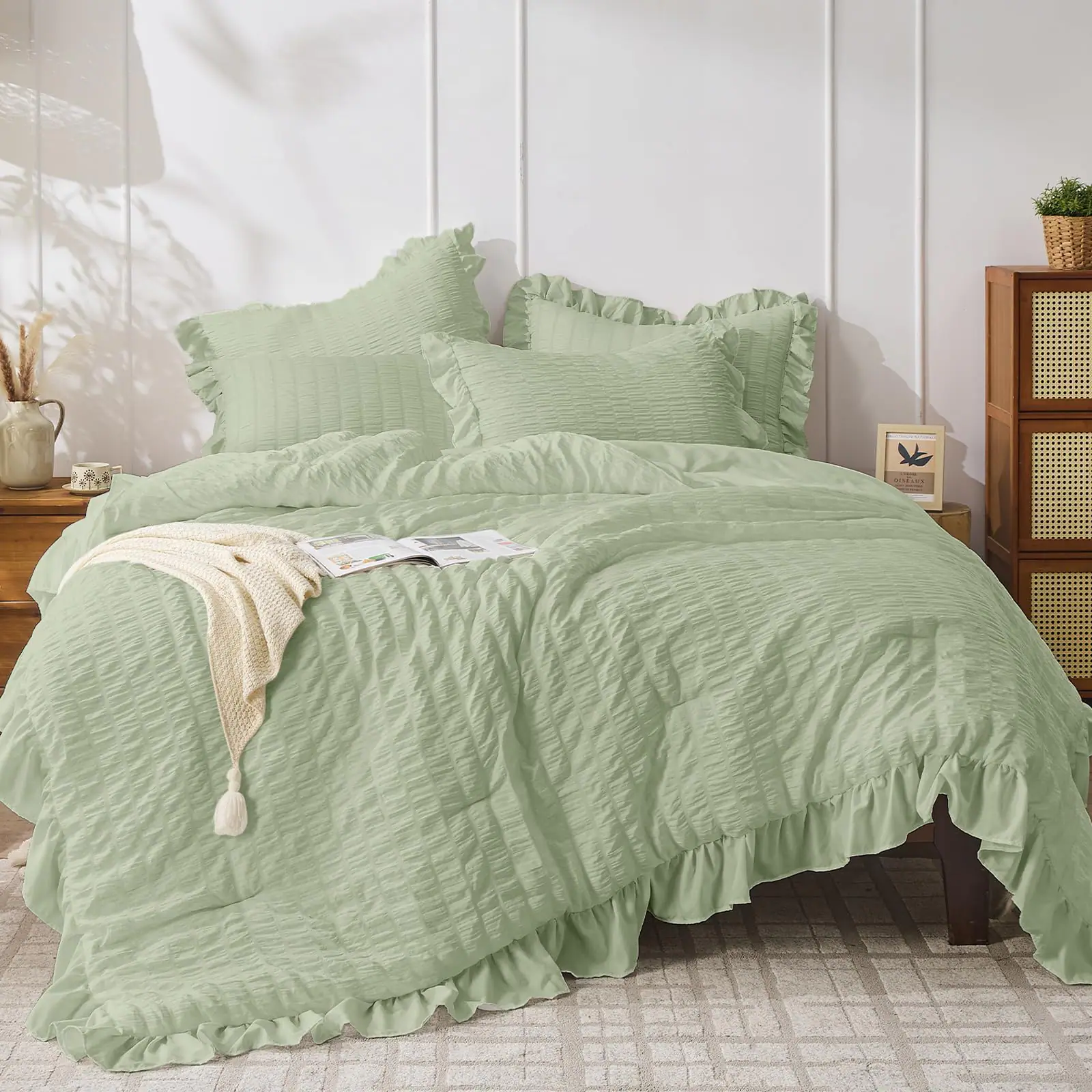 NICHOLAS KLEIN Queen Comforter Set Seersucker Comforters Fluffy Bedding ...