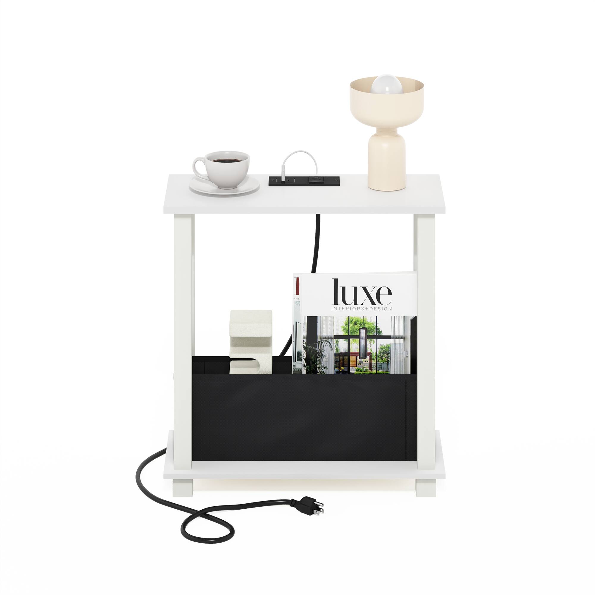 Furinno Turn S Tube 2 Tier Slim Side Table, End Table with Bin Drawer ...