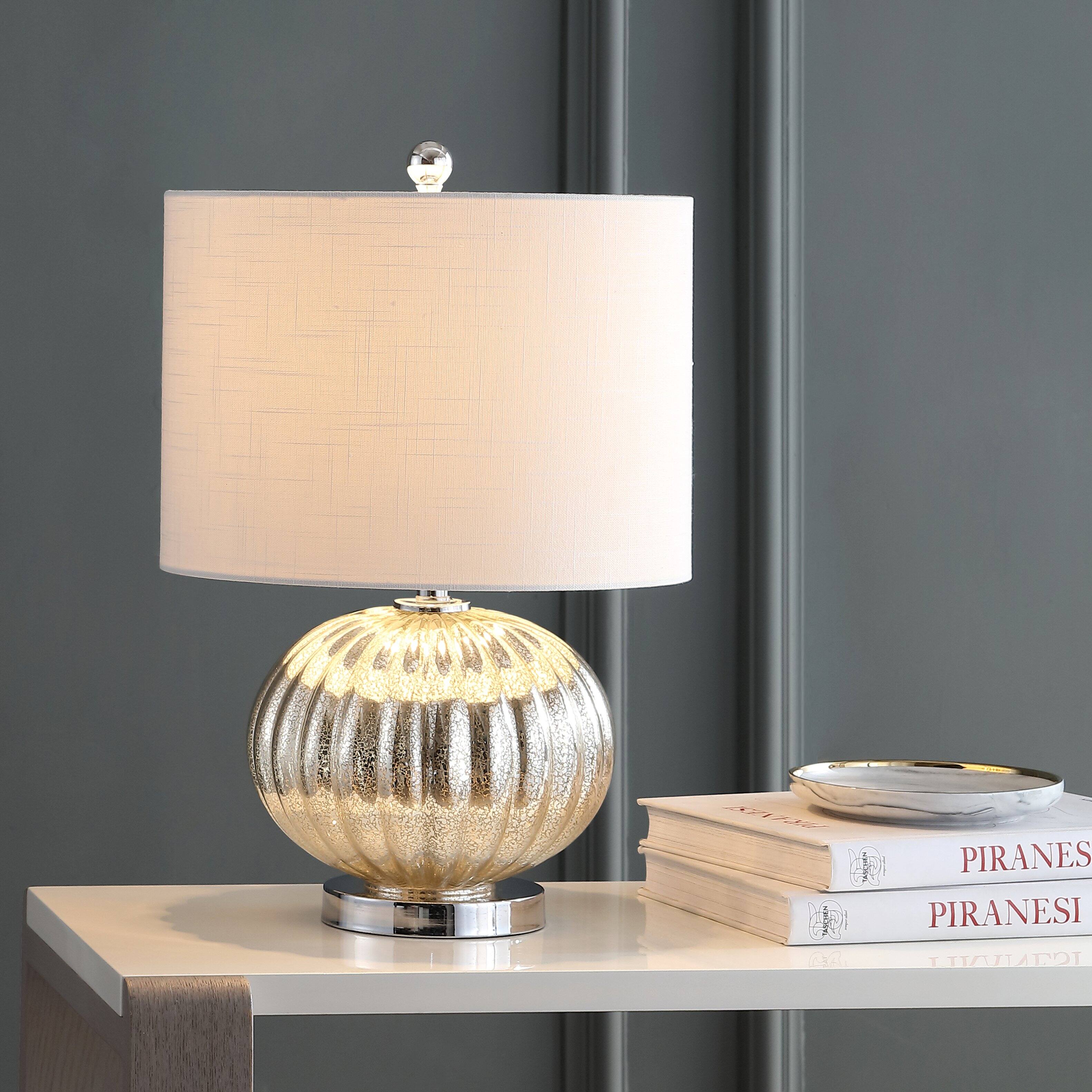 Jonathan Y Judith 21" Mercury Glass LED Table Lamp, Silver/Ivory ...