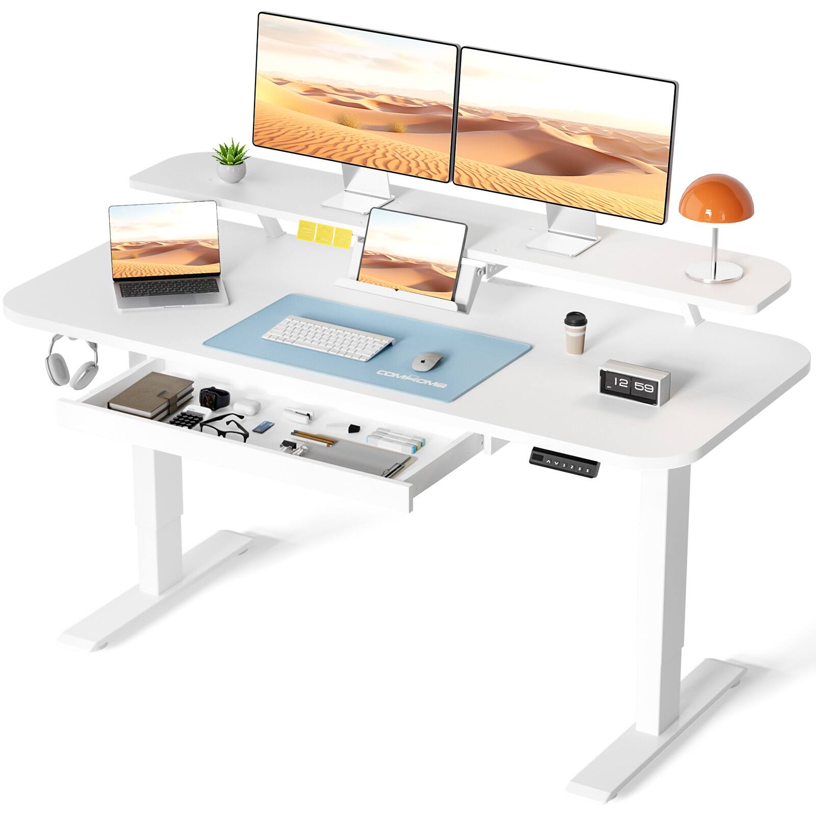 GTPlayer 48 x 24 IN Electric Standing Desk with Drawers Sit Stand up Desk White BBY-SC-DTS118-WT ...