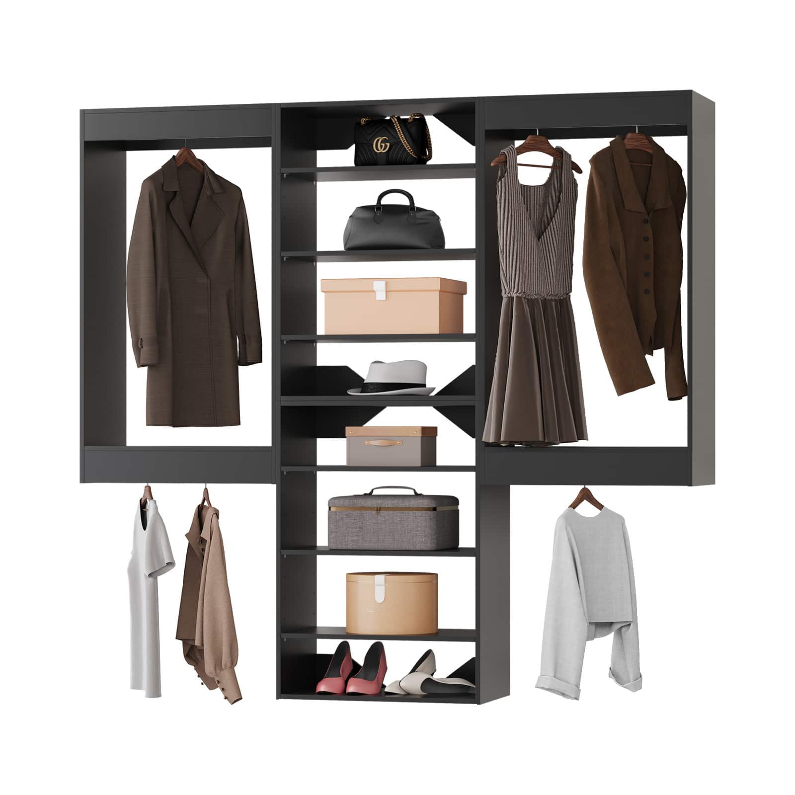 LOVMOR - 72 in Black Modular Closet System Unit-Customizable Wall ...