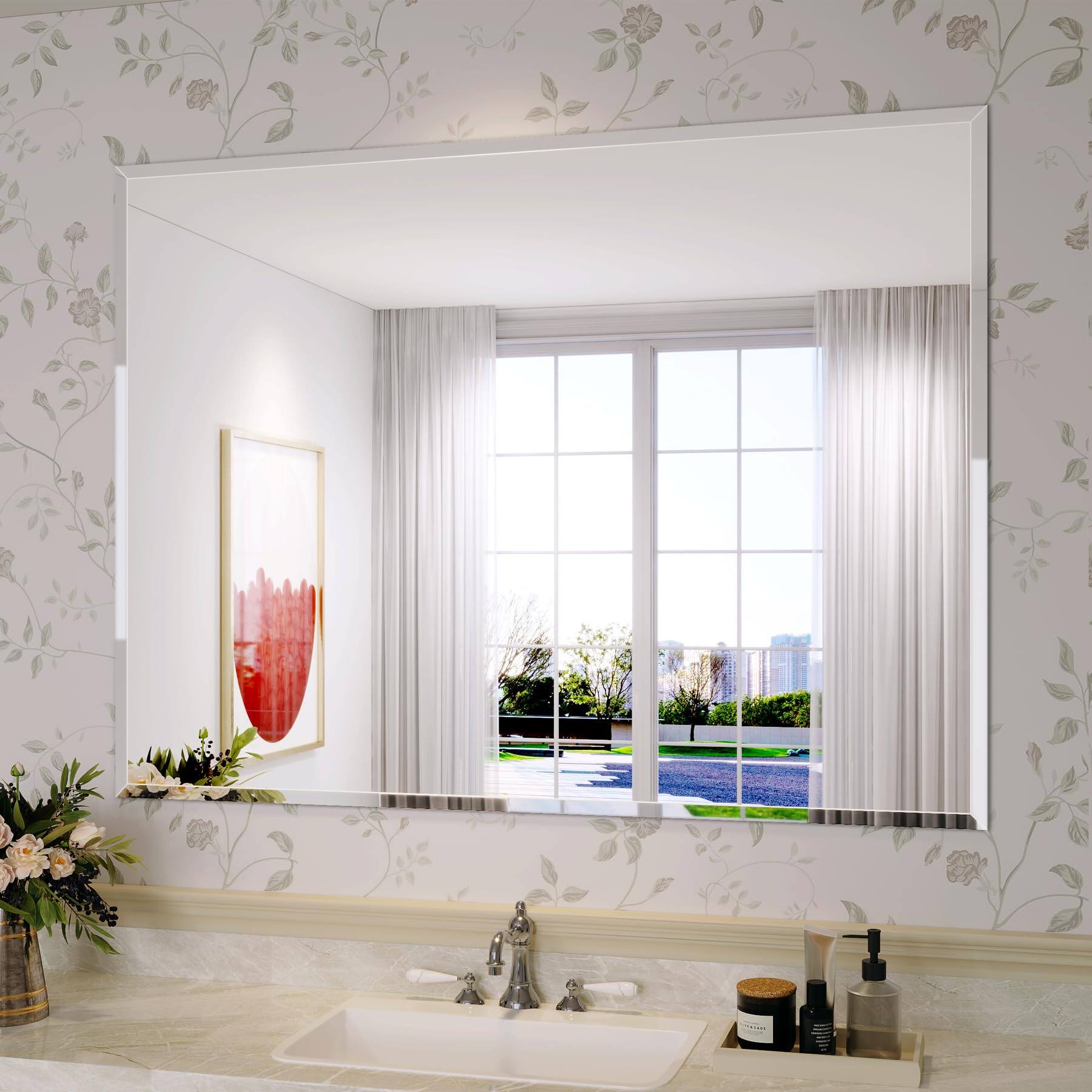 VEGA AUTOMOTIVE Frameless Bathroom Mirror For Wall Beveled Vanity ...