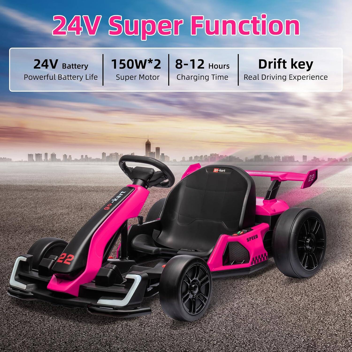 Jojoka 24V Kids Drift Go Kart, Electric Racing Car with Dual 300W ...