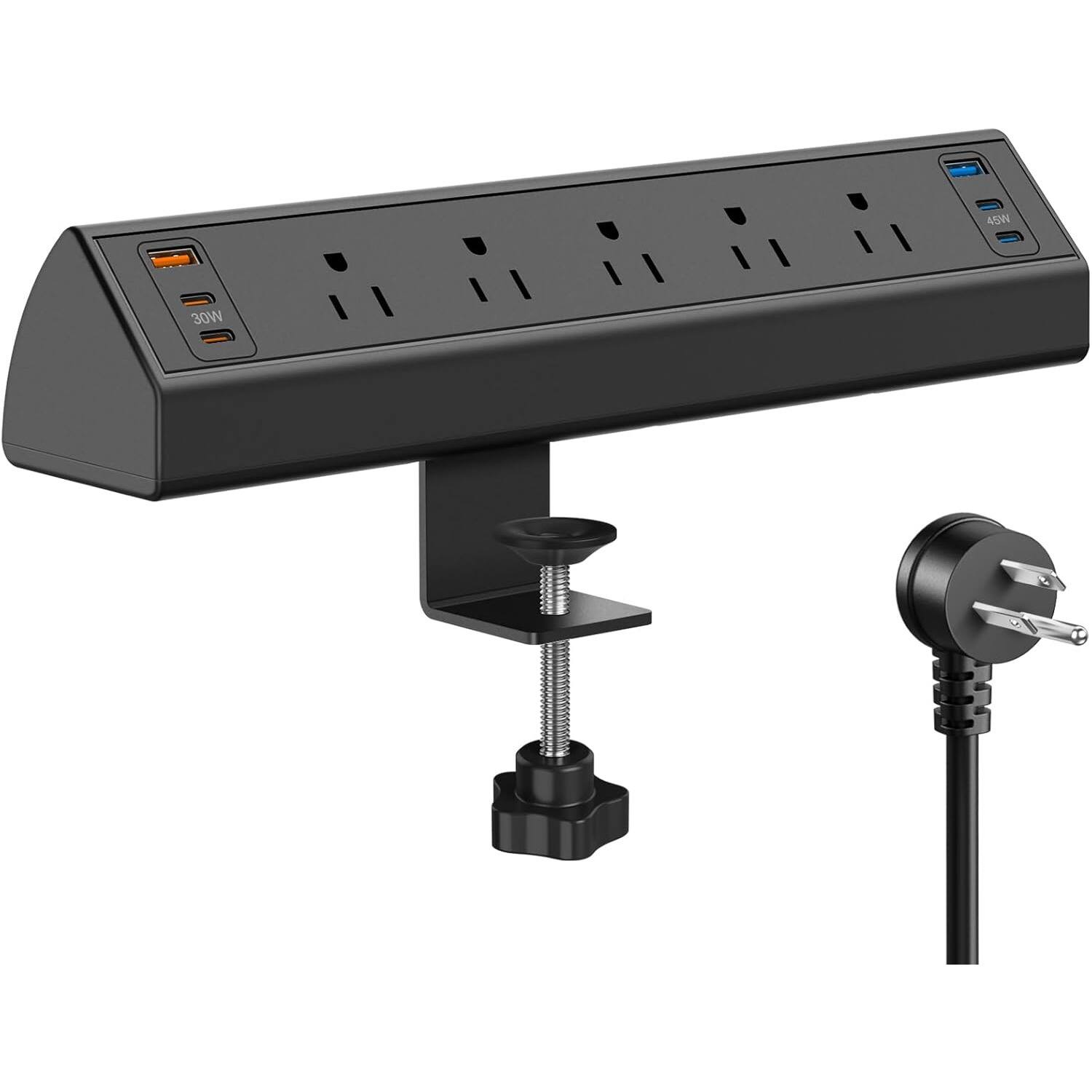 PARKER SLATER Desk Clamp Power Strip with 5 Outlets, 6 USB Ports (45W ...