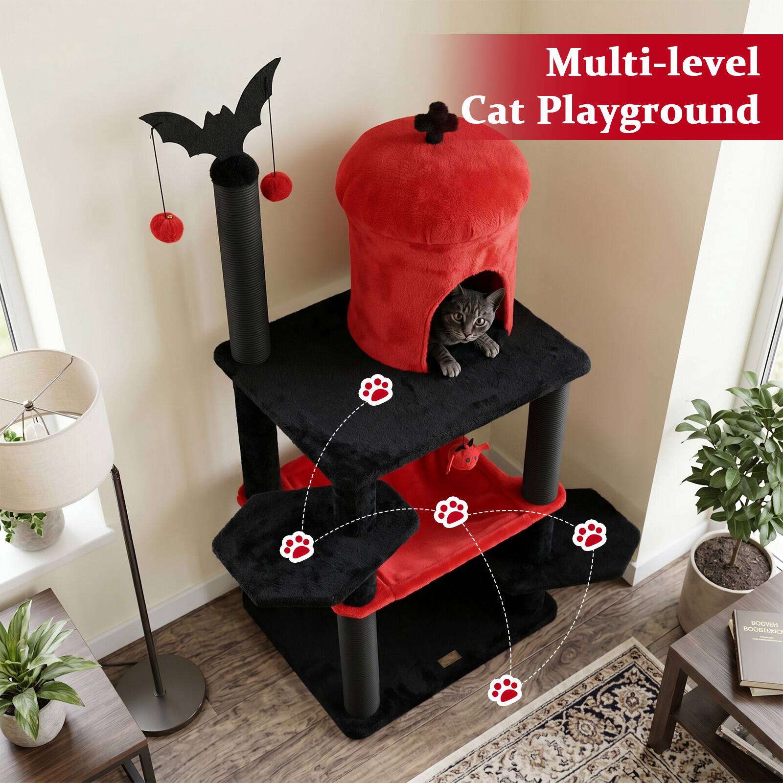 Gymax Gothic Cat Tree for Indoor Cats 51'' Spooky Cat Tower w/Castle ...