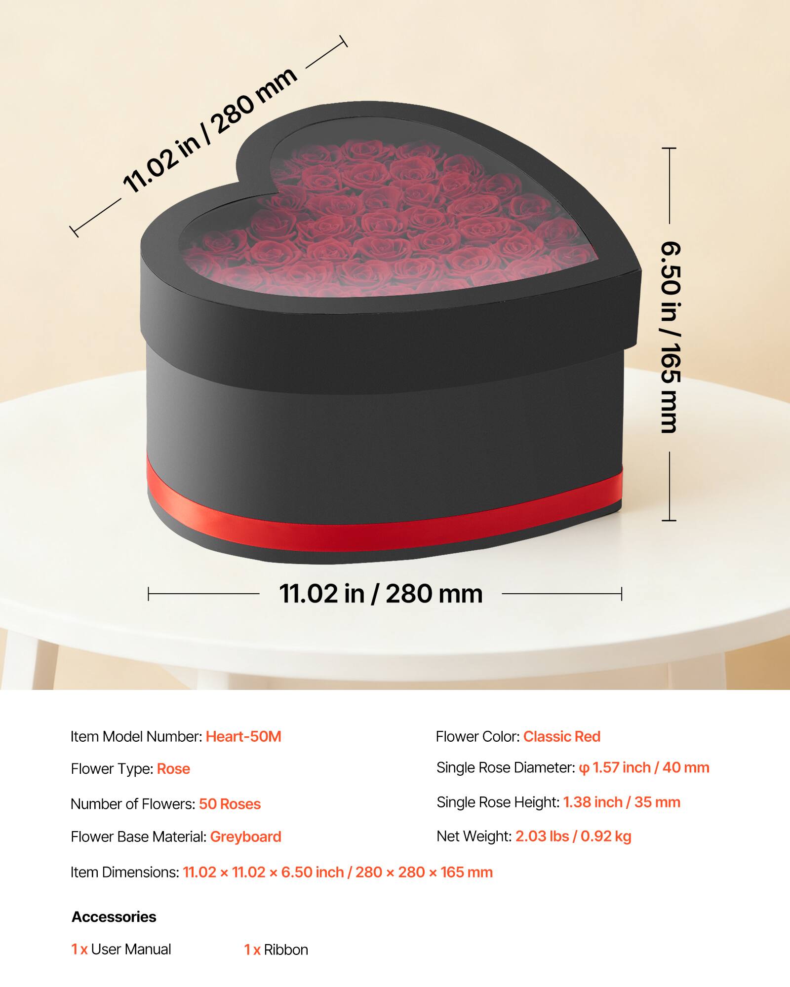 VEVOR Forever Flowers, 50 Preserved Roses in a Heart Shape Box, Eternal ...