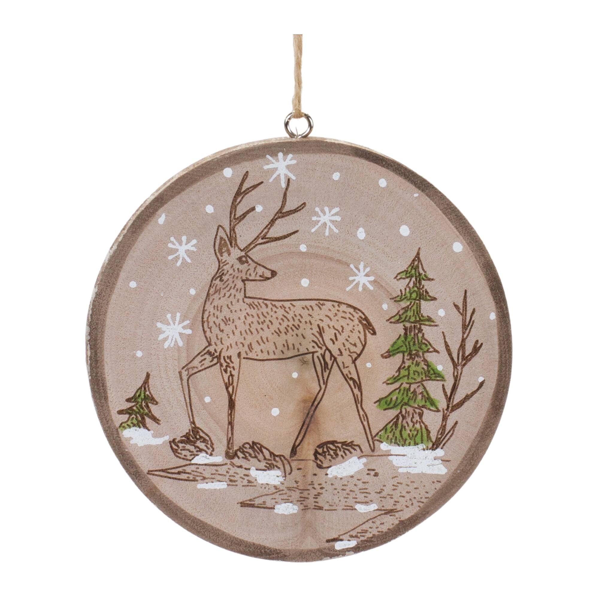 BreeBe Wood Deer Tree Disc Ornament (Set of 12) Green, Brown 86744DS ...