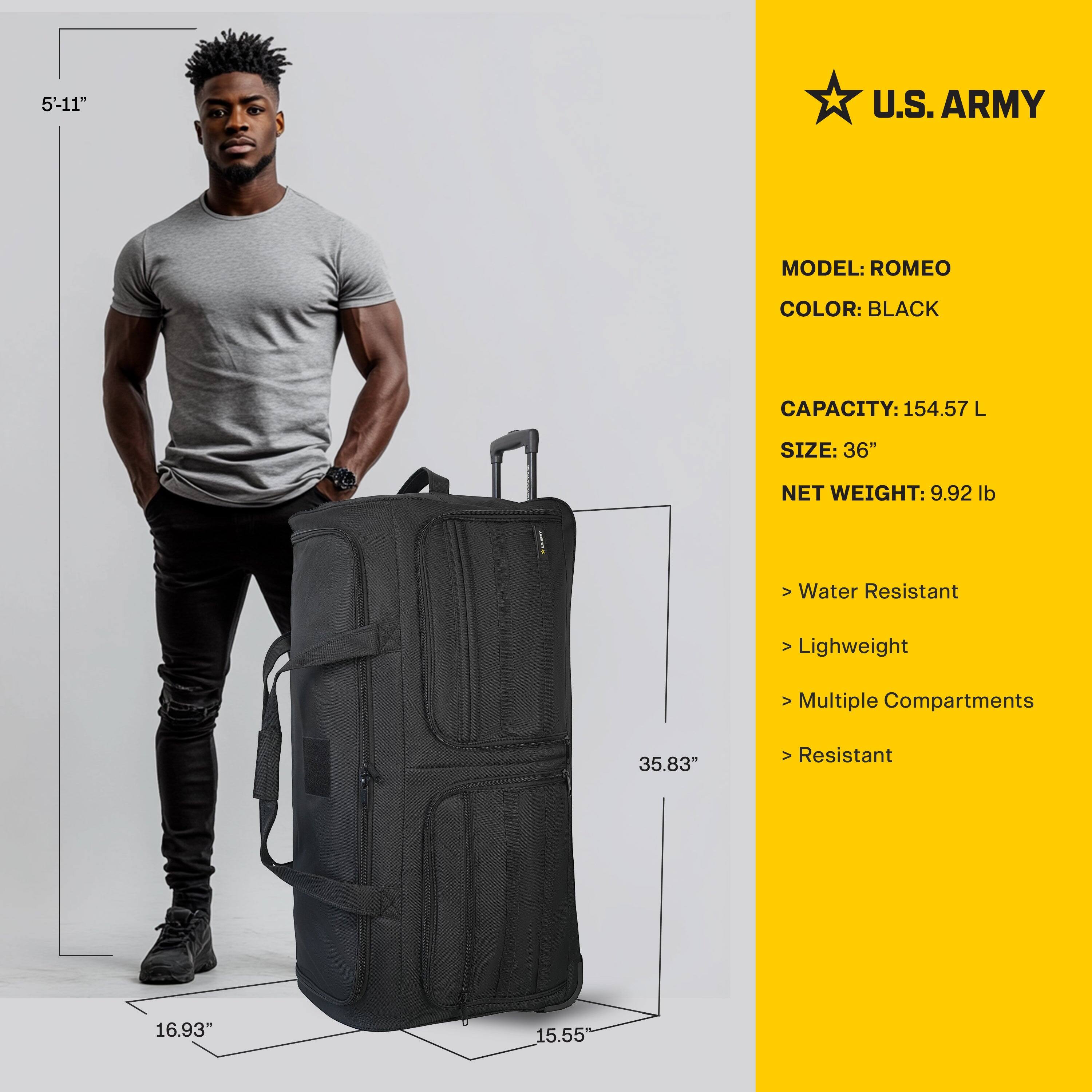 US Army ROMEO 36 inch XL Tactical Rolling Duffel Black USLROM36BLK ...