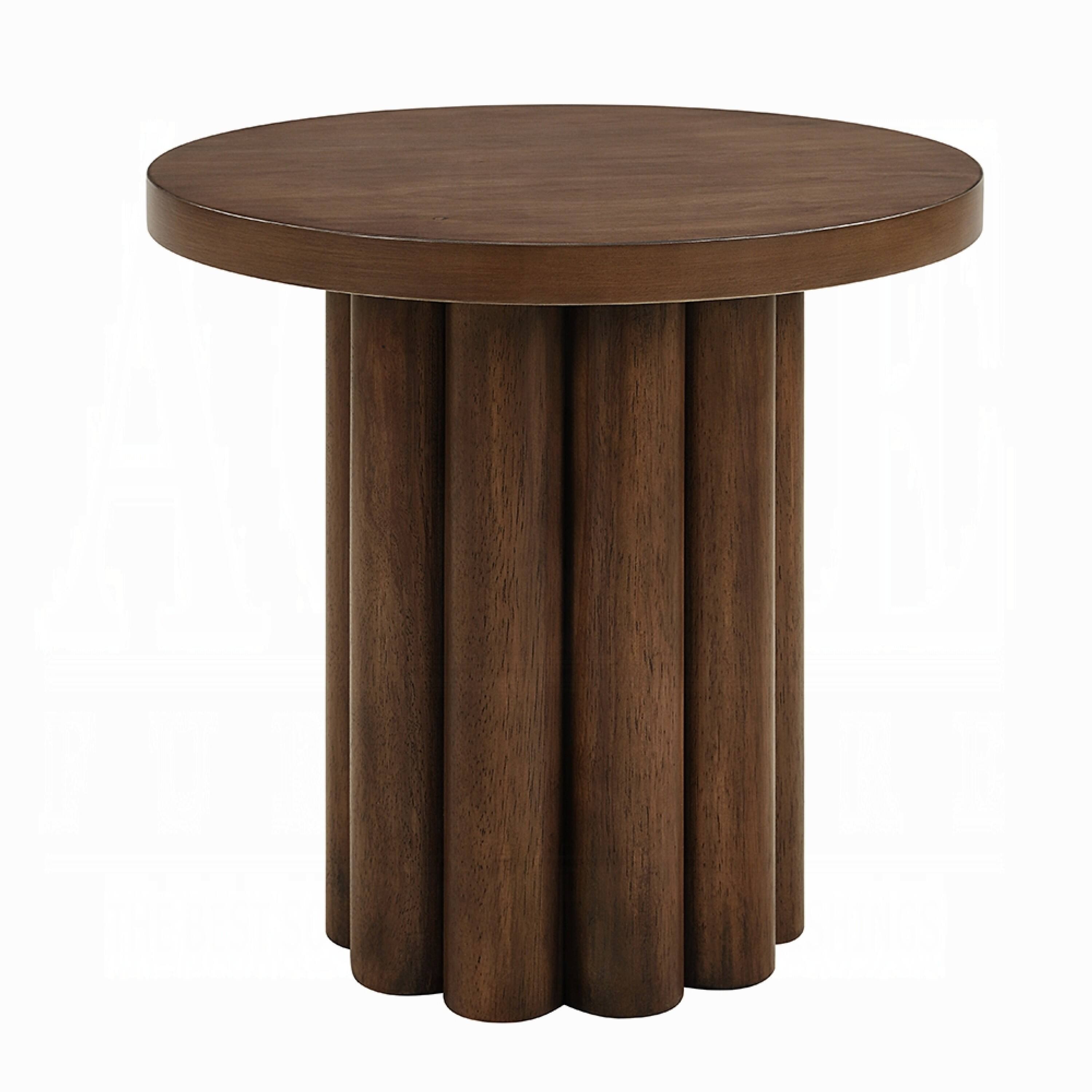 Manhattan Lane Sana Side End Table, 20 Inch Round Top, Rustic Fluted ...