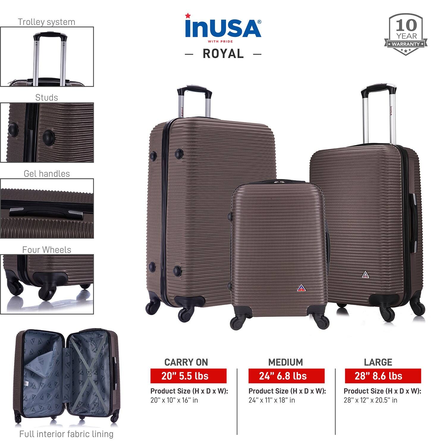 InUSA Royal lightweight hardside Spinner 3 Piece Luggage Set 20"/24"/28 ...