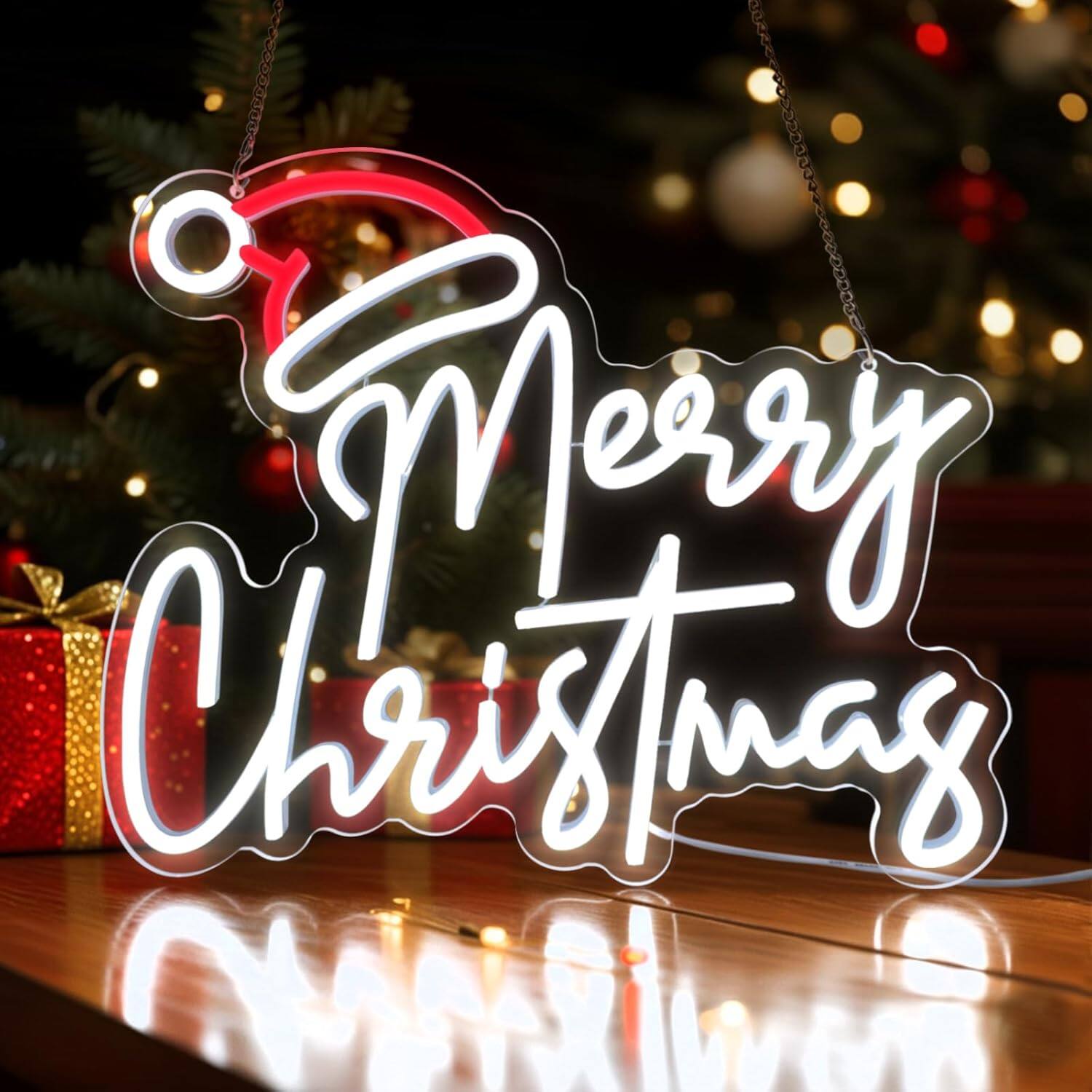 Auledio Merry Christmas Neon Sign with Santa Hat,Neon Signs for Wall ...