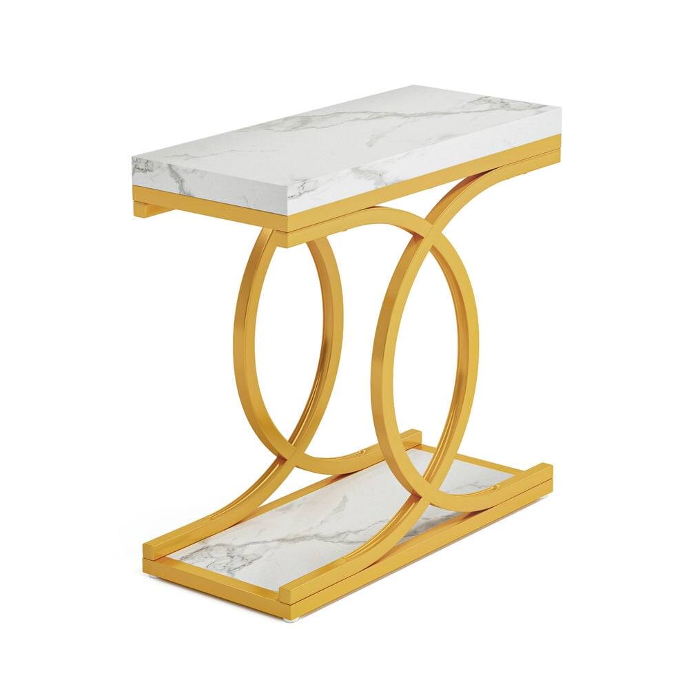 Kadyn Sofa Side End Table, Modern Couch Table, Faux Marble Table Bedside Accent Table, Gold ...
