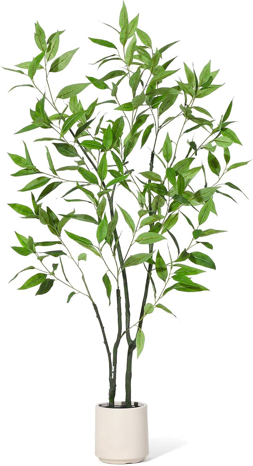 Homhougo 5 FT Artificial Eucalyptus Tree with Round Leaves,Realistic ...