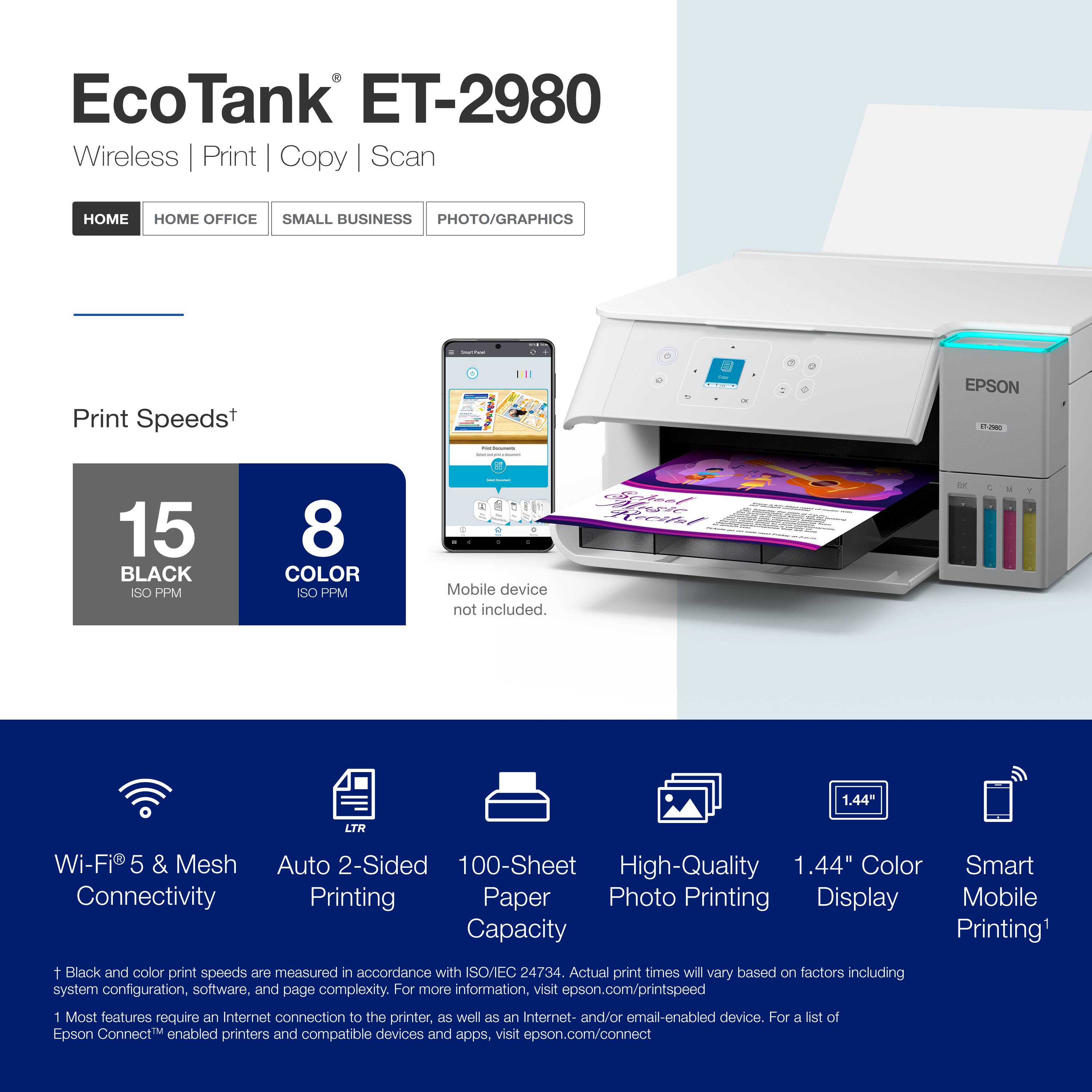 Epson EcoTank ET 2980 Wireless All in One Color Supertank Inkjet Printer White C11CL41202 - Best Buy