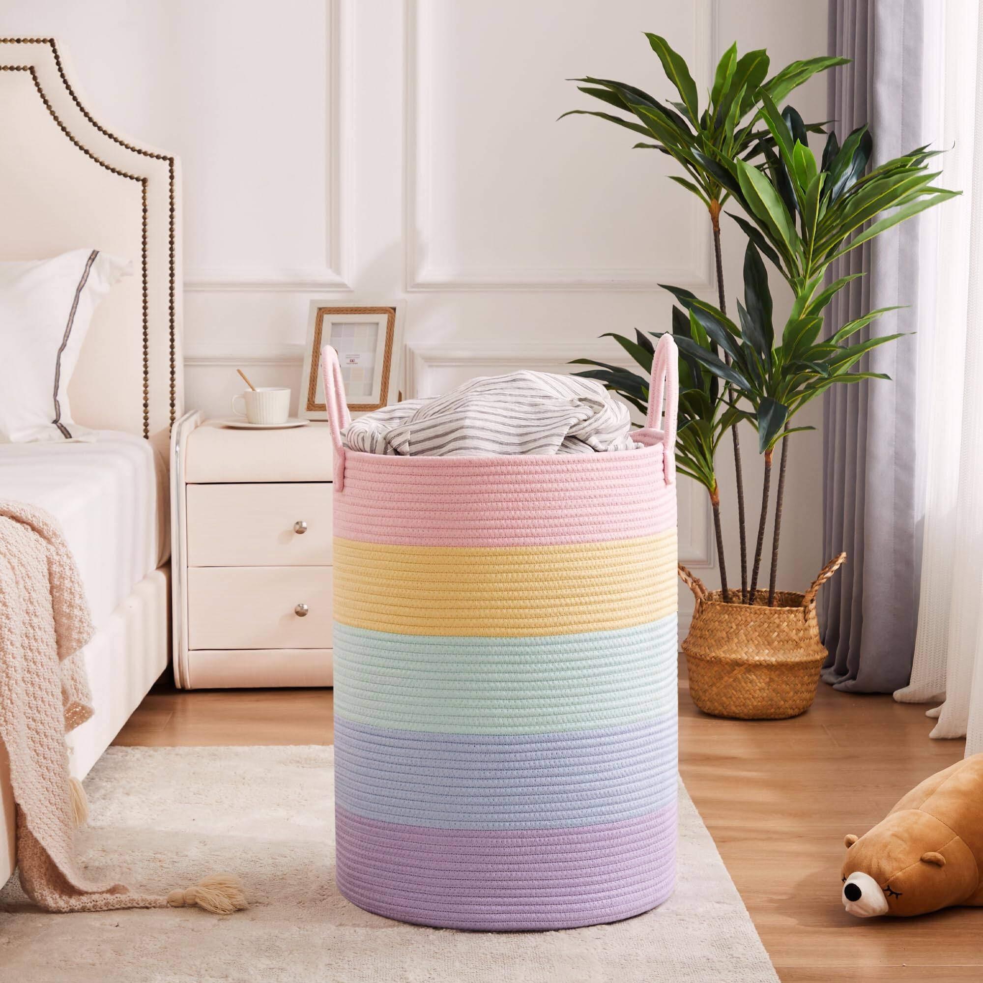 Dapper Styles 80l Rainbow Hamper Laundry Basket For Pastel Tall Blanket ...