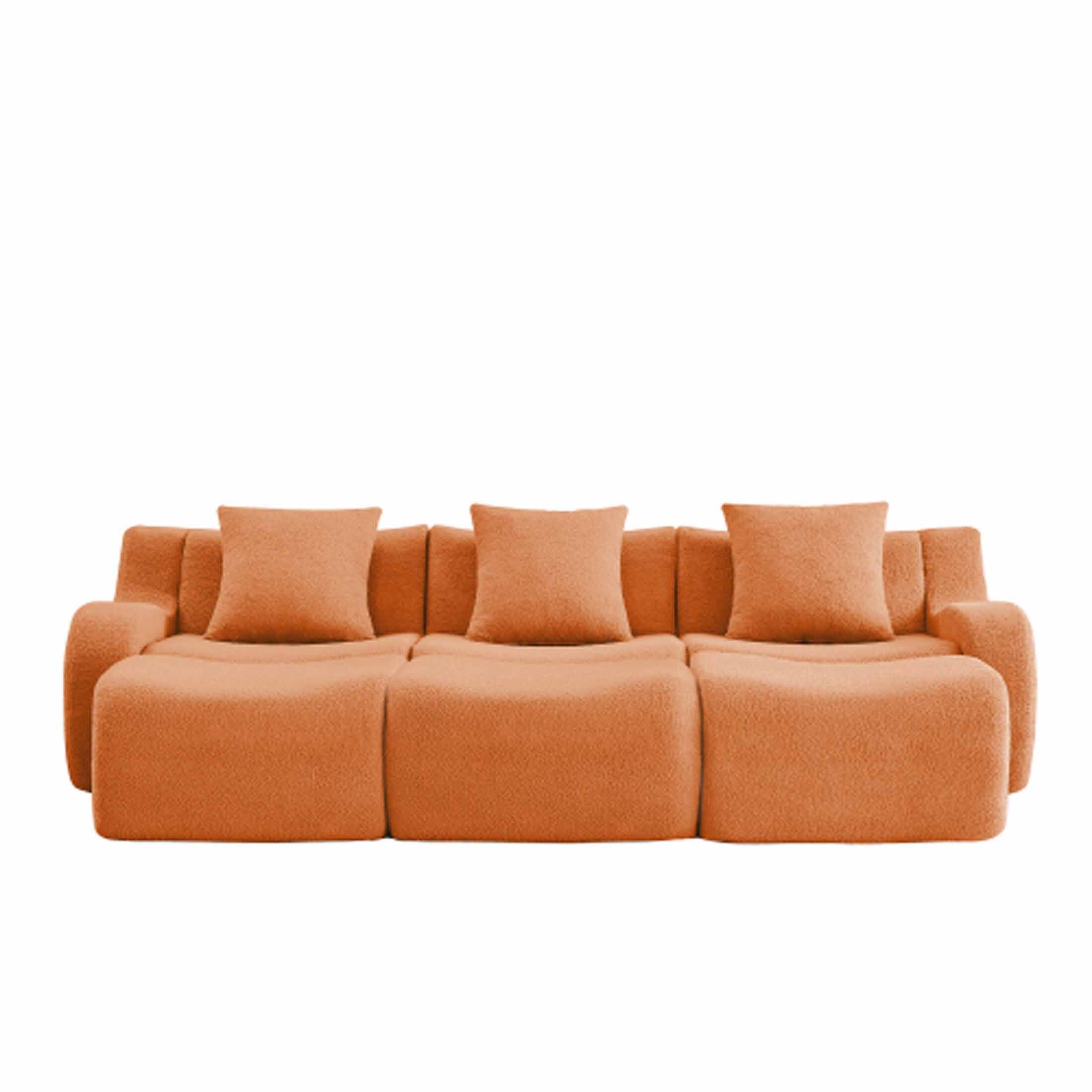 Aukfa Modular Teddy Fabric Sofa 3 Seat Sectional with 3 Ottomans, Soft ...