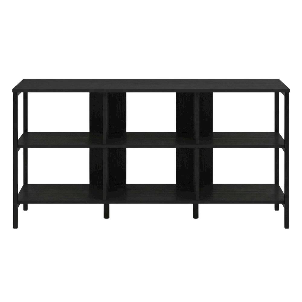 FurniFact Modern black TV stand with open shelves for entertainment ...