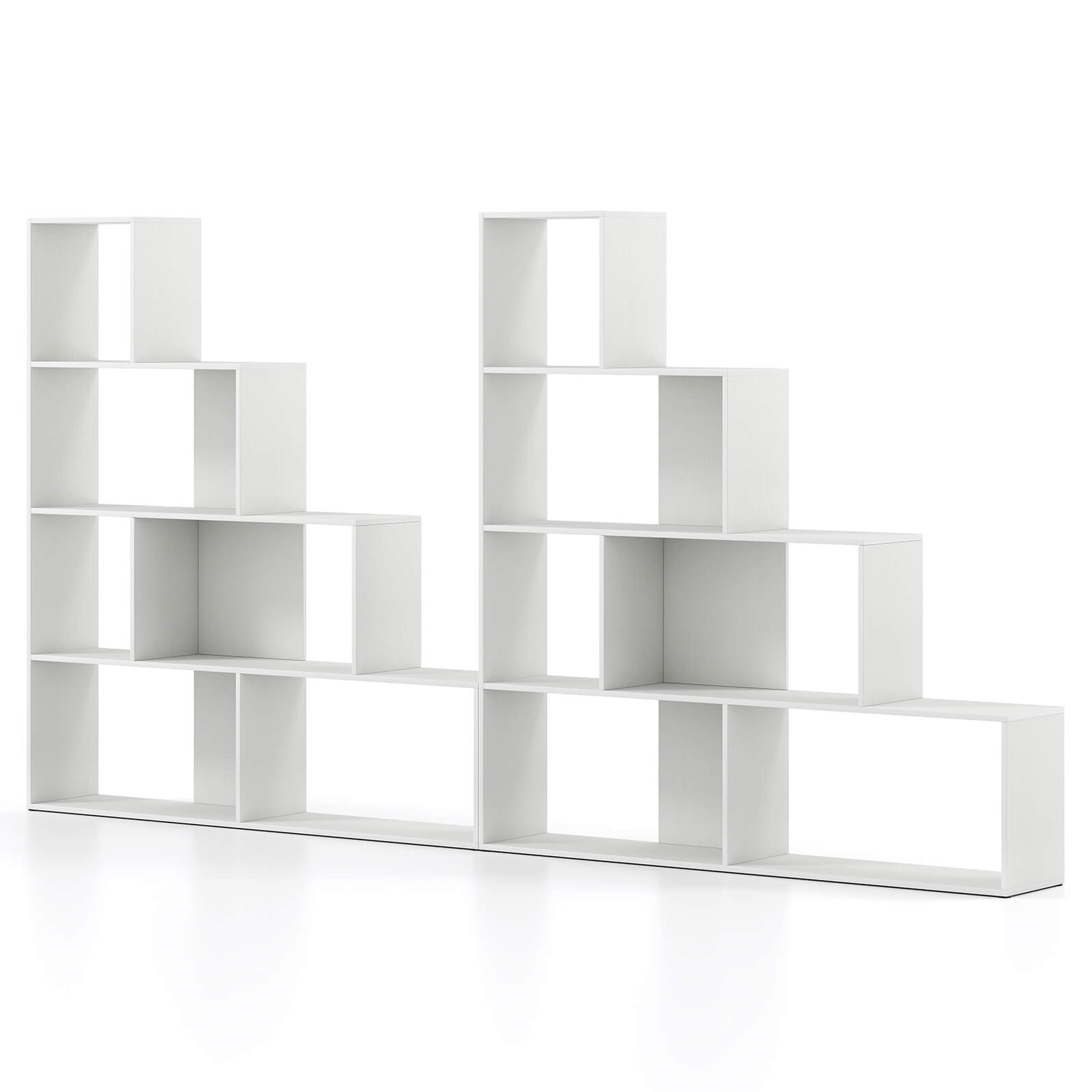 Costway 2 PCS 4 Tier Bookshelf with 6 Storage Cubes 64" Tall Modern ...