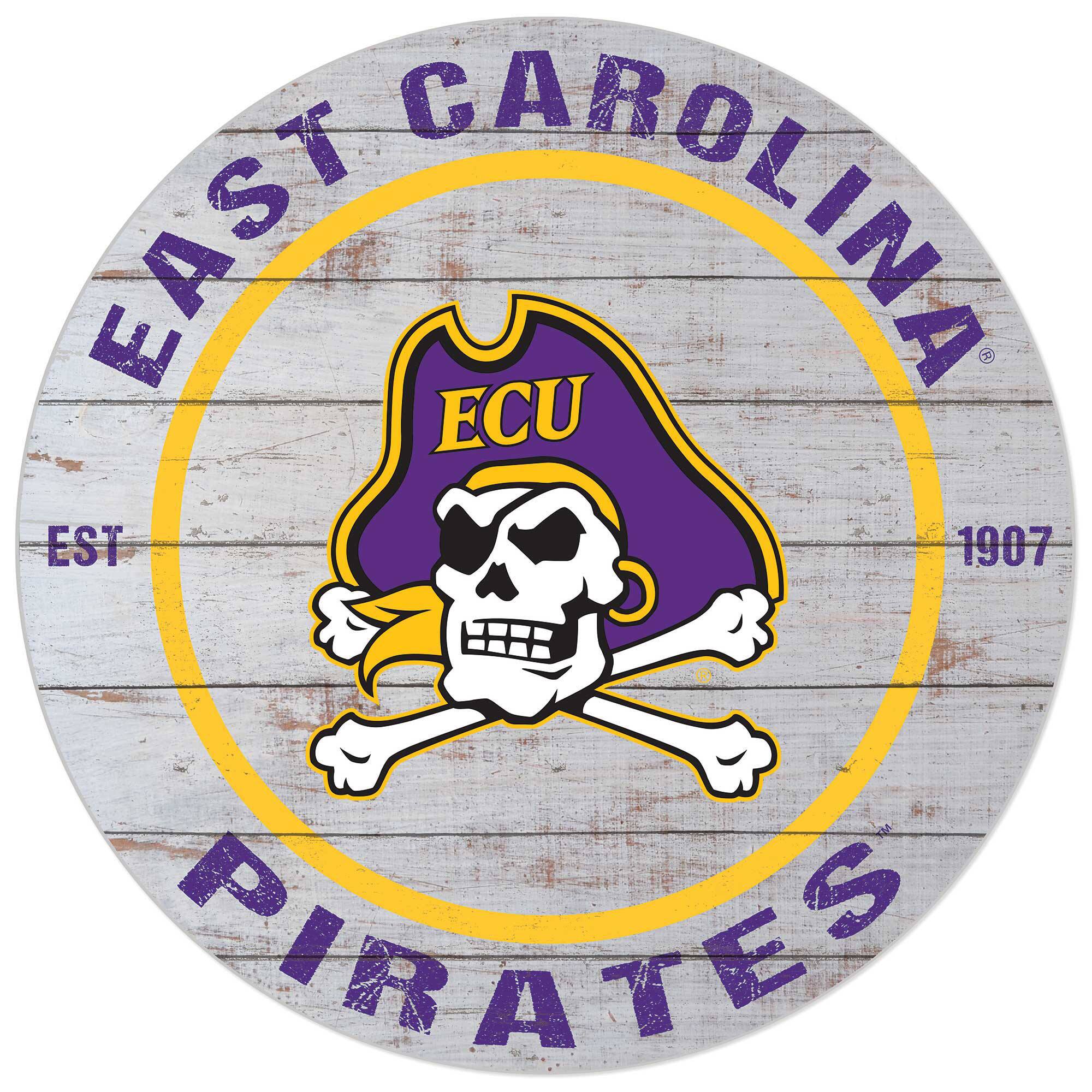 Jardine ECU Pirates 20'' x 20'' Indoor/Outdoor Weathered Circle Sign ...