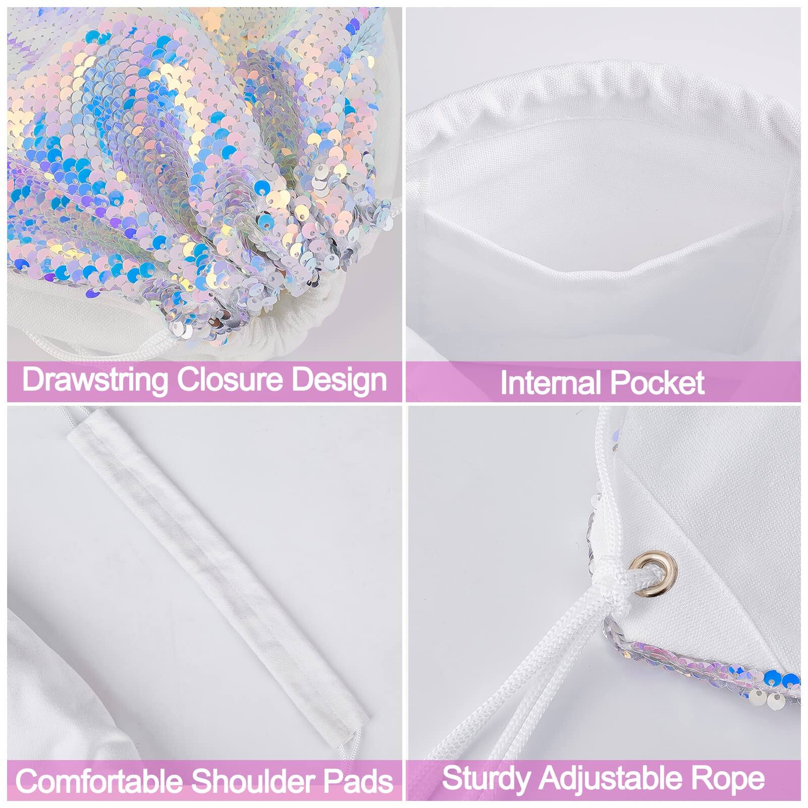 Pacoar Cade Sparkly Drawstring Backpack Mermaid Sequin Dance Bag Sports ...