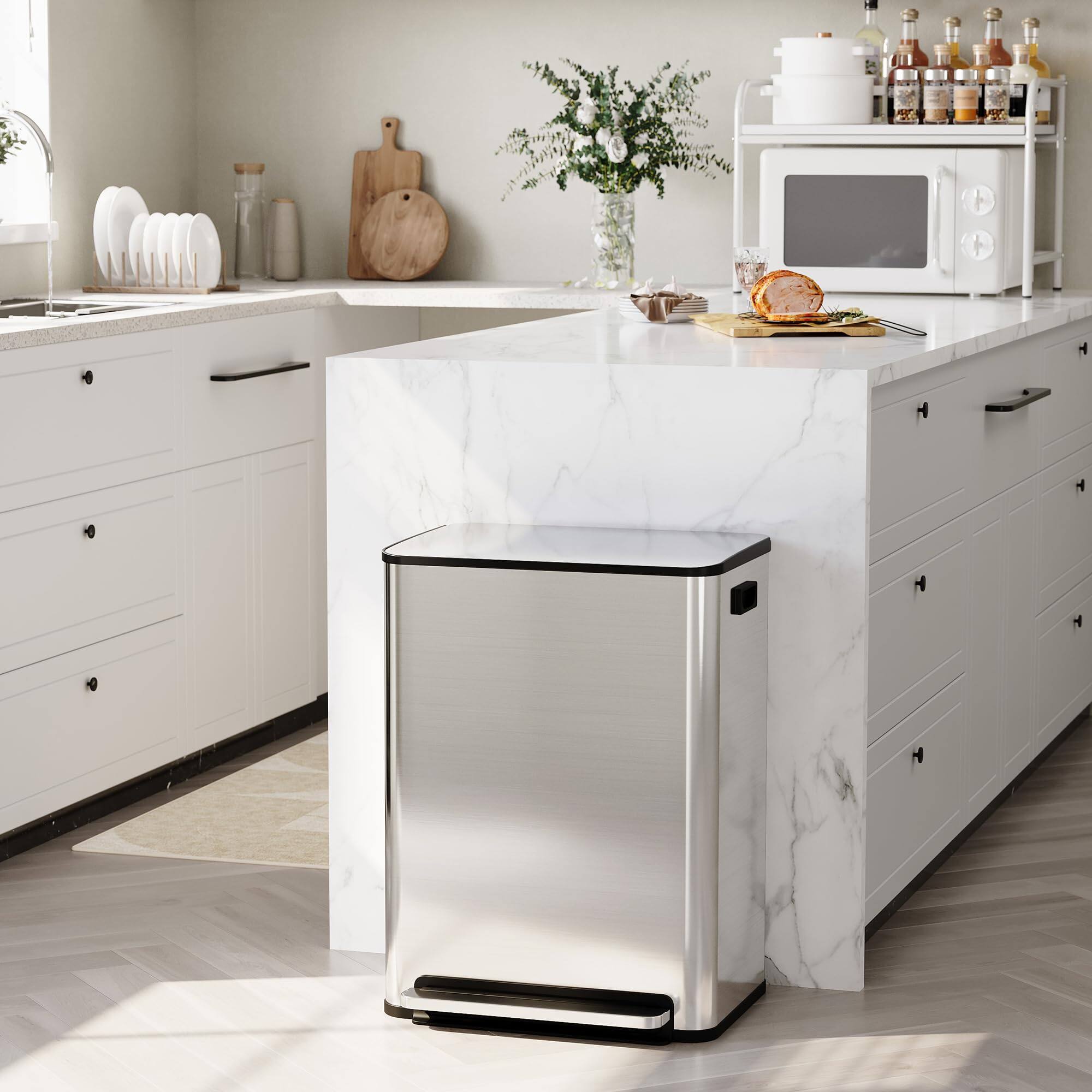 Babevy Dual Compartment Kitchen Trash Can,60L/16 Gal 2 in 1 Step Bin ...