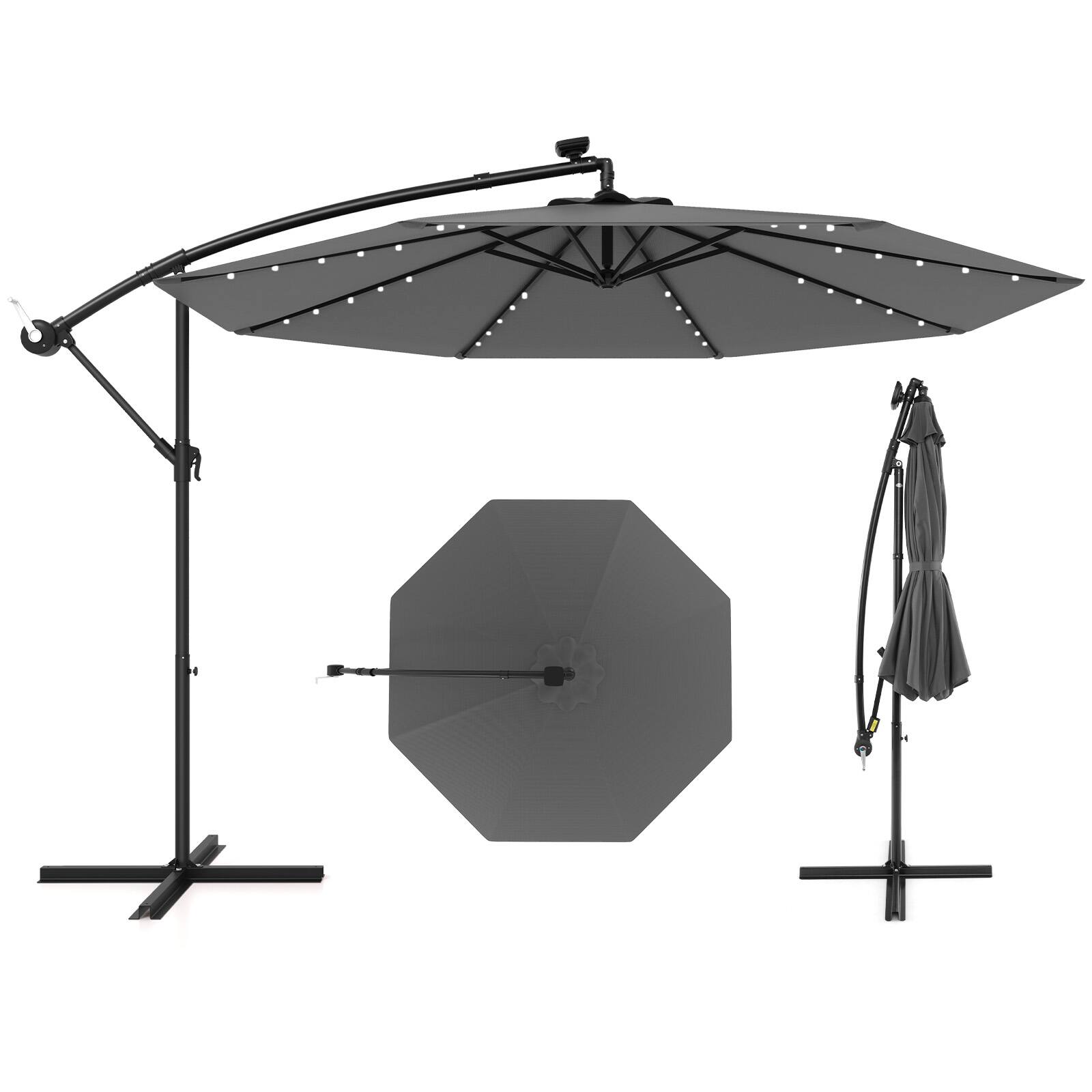Sugift 10 Feet Solar Offset Hanging Umbrella with 40 Lamp Beads and ...