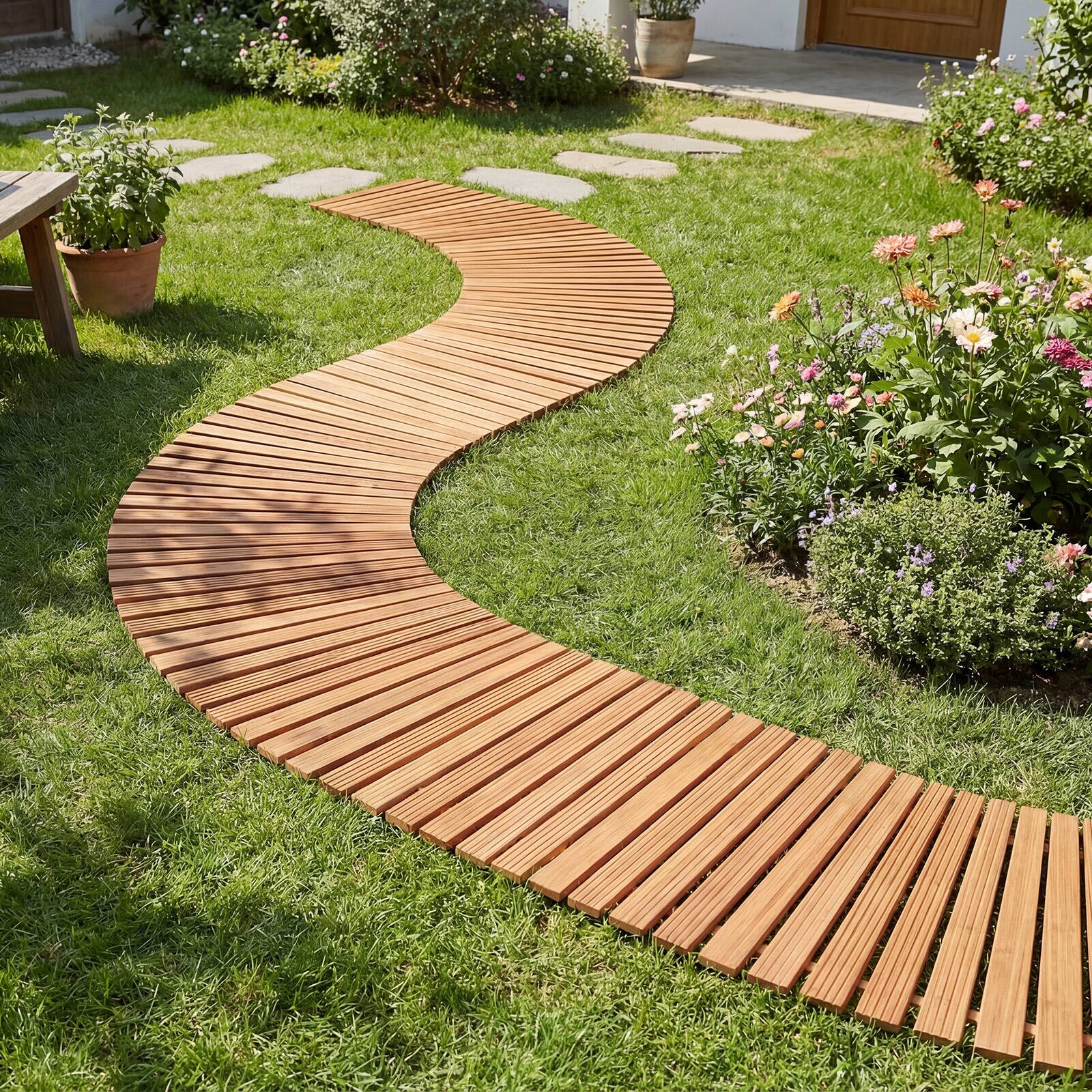 Gymax 7 FT Wooden Garden Pathway w/Anti slip Surface Metal Wires w ...